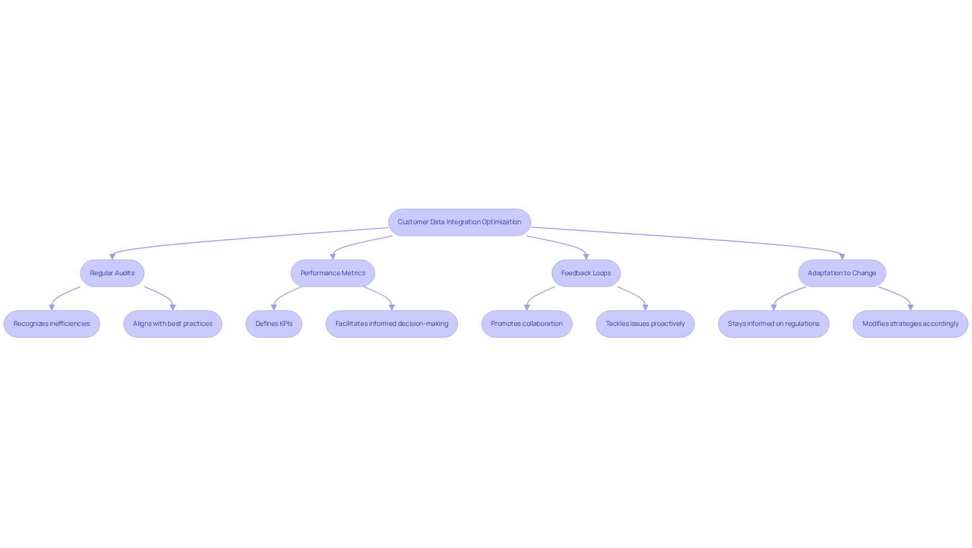 This flowchart illustrates the key strategies for improving customer data integration. Each box represents a strategy, and the arrows show how they connect to the overall goal of optimization. Follow the flow to see how each strategy contributes to better data integration and decision-making.