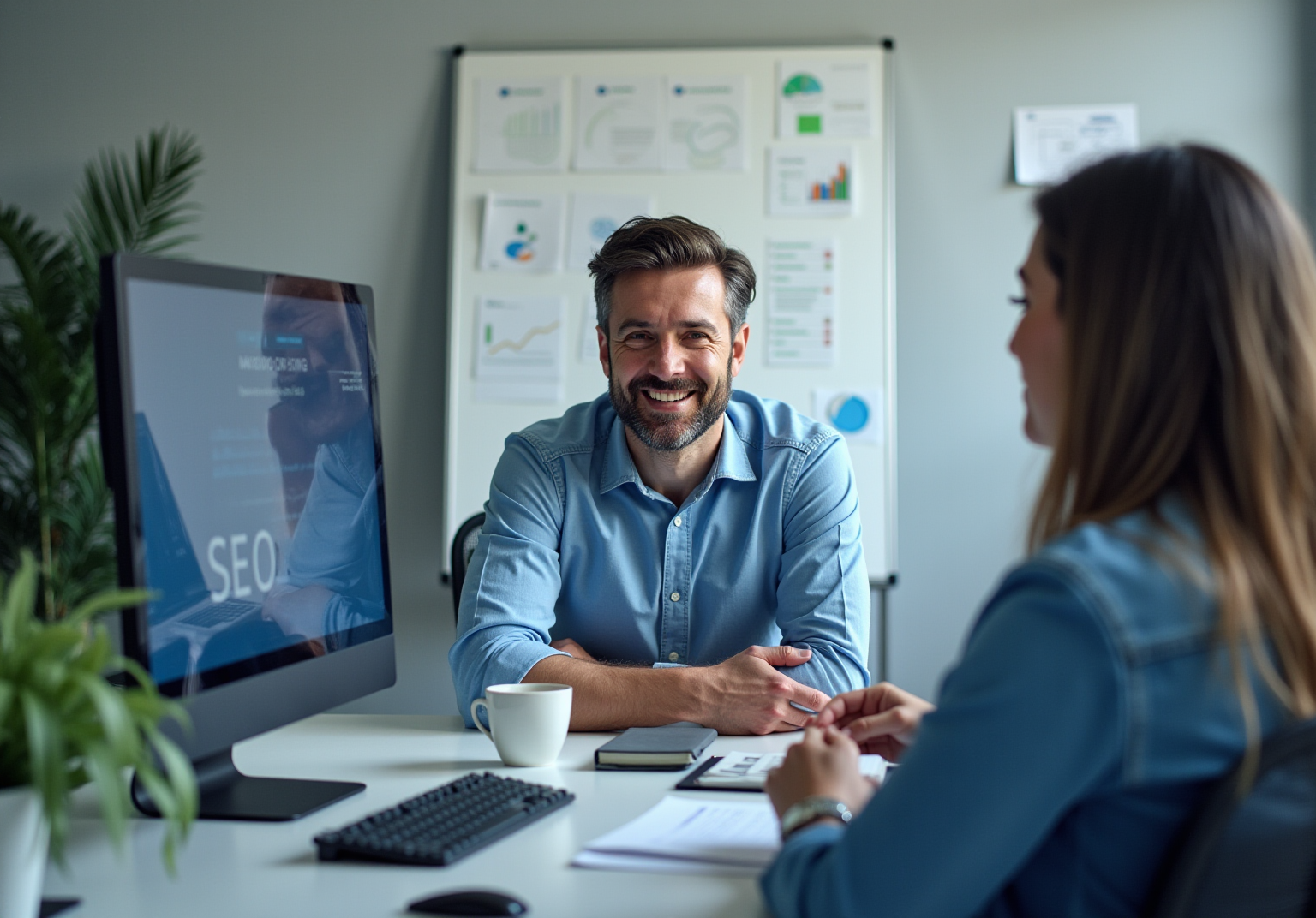 SEO Strategy Discussion in a Professional Setting