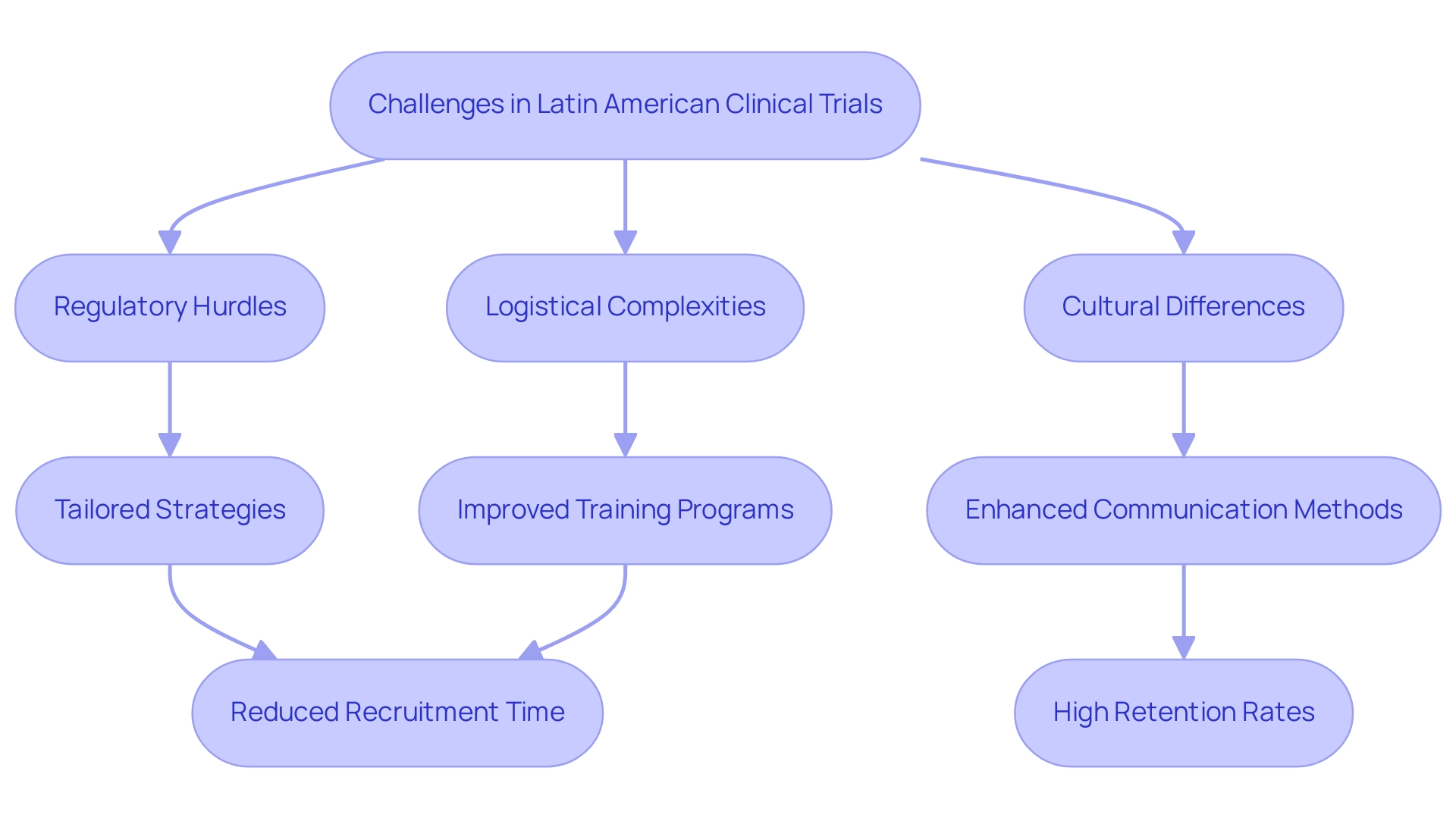 Challenges are represented in one color, solutions in another, and successful outcomes in a third color, illustrating the flow from challenges to resolutions and results.