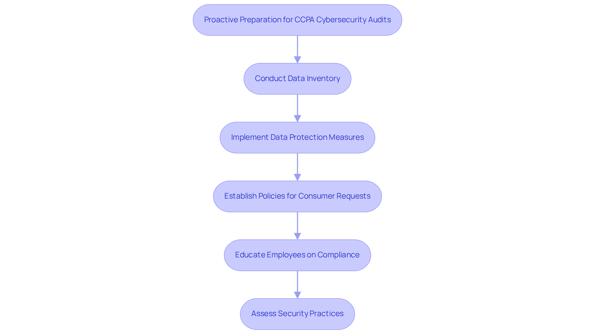 Each box represents a crucial step in preparing for audits. Follow the arrows to see how each action builds on the previous one, leading to a comprehensive approach to compliance and security.