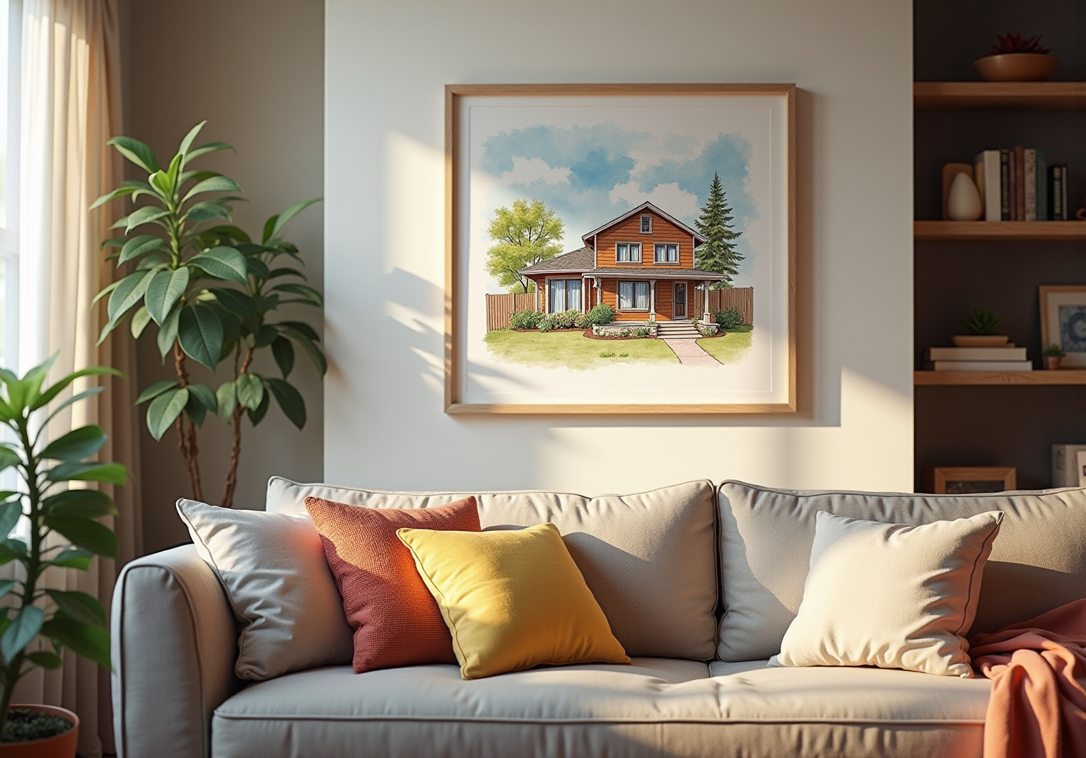 Personalized Watercolor Art in a Cozy Living Space