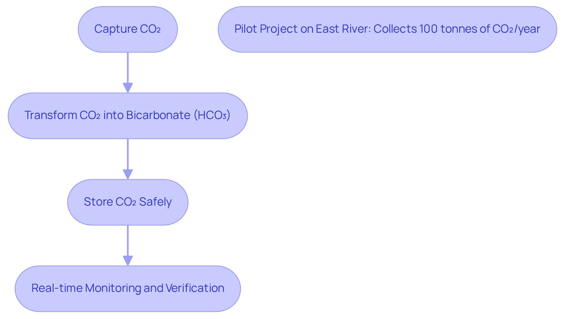 Follow the arrows to see how Vycarb captures and stores carbon dioxide. The side note shows the impact of their pilot project, emphasizing their role in climate management.
