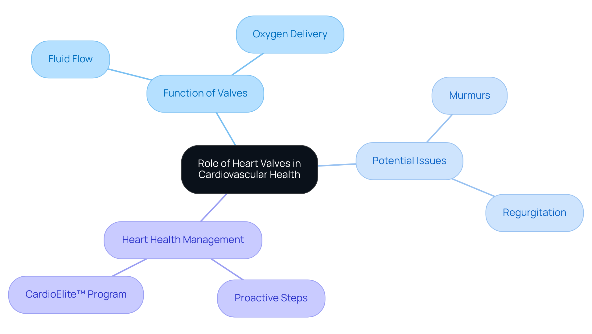 This mindmap shows how heart valves are crucial for your heart health. Start at the center to see their role, then explore how they function, what issues can arise if they don't work properly, and how to manage your heart health effectively.