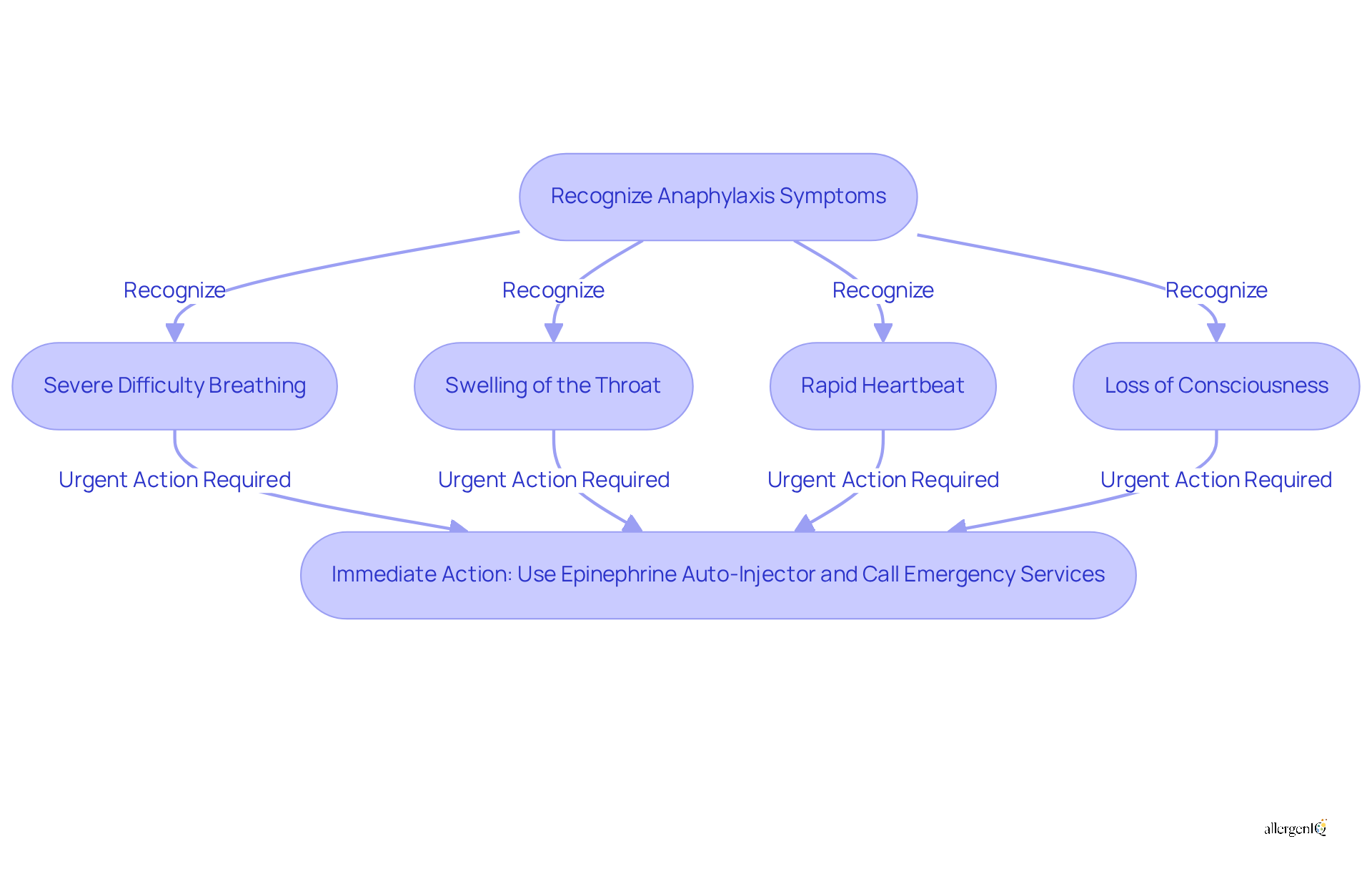 Follow the flow from recognizing symptoms to taking immediate action. Each symptom box highlights what to look for, and the final action box shows the critical steps to take in an emergency. Follow the flow from recognizing symptoms to taking immediate action. Each symptom box highlights what to look for, and the final action box shows the critical steps to take in an emergency.