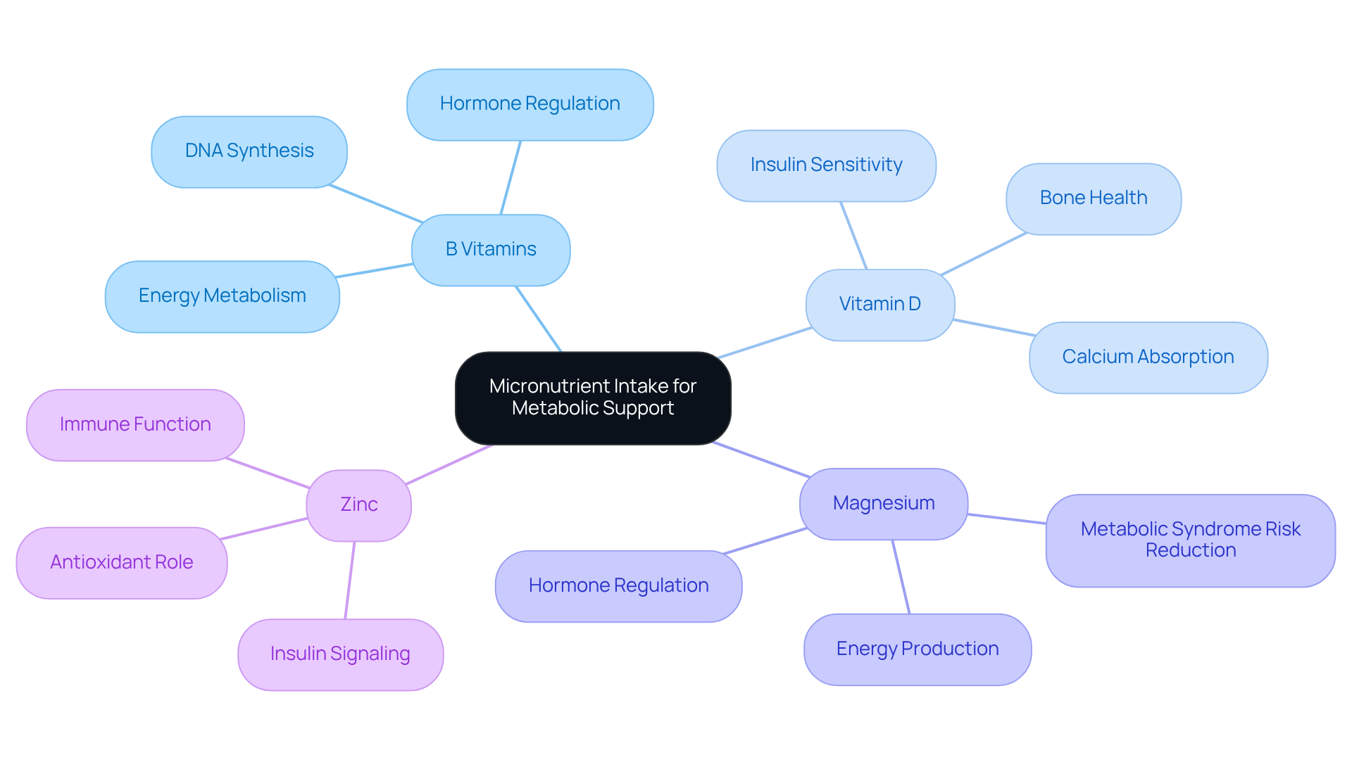 This mindmap shows how different micronutrients contribute to your health. Start at the center with the main topic, then explore each nutrient and its benefits. The colorful branches represent the nutrients and their roles in supporting your metabolism and overall well-being. This mindmap shows how different micronutrients contribute to your health. Start at the center with the main topic, then explore each nutrient and its benefits. The colorful branches represent the nutrients and their roles in supporting your metabolism and overall well-being.