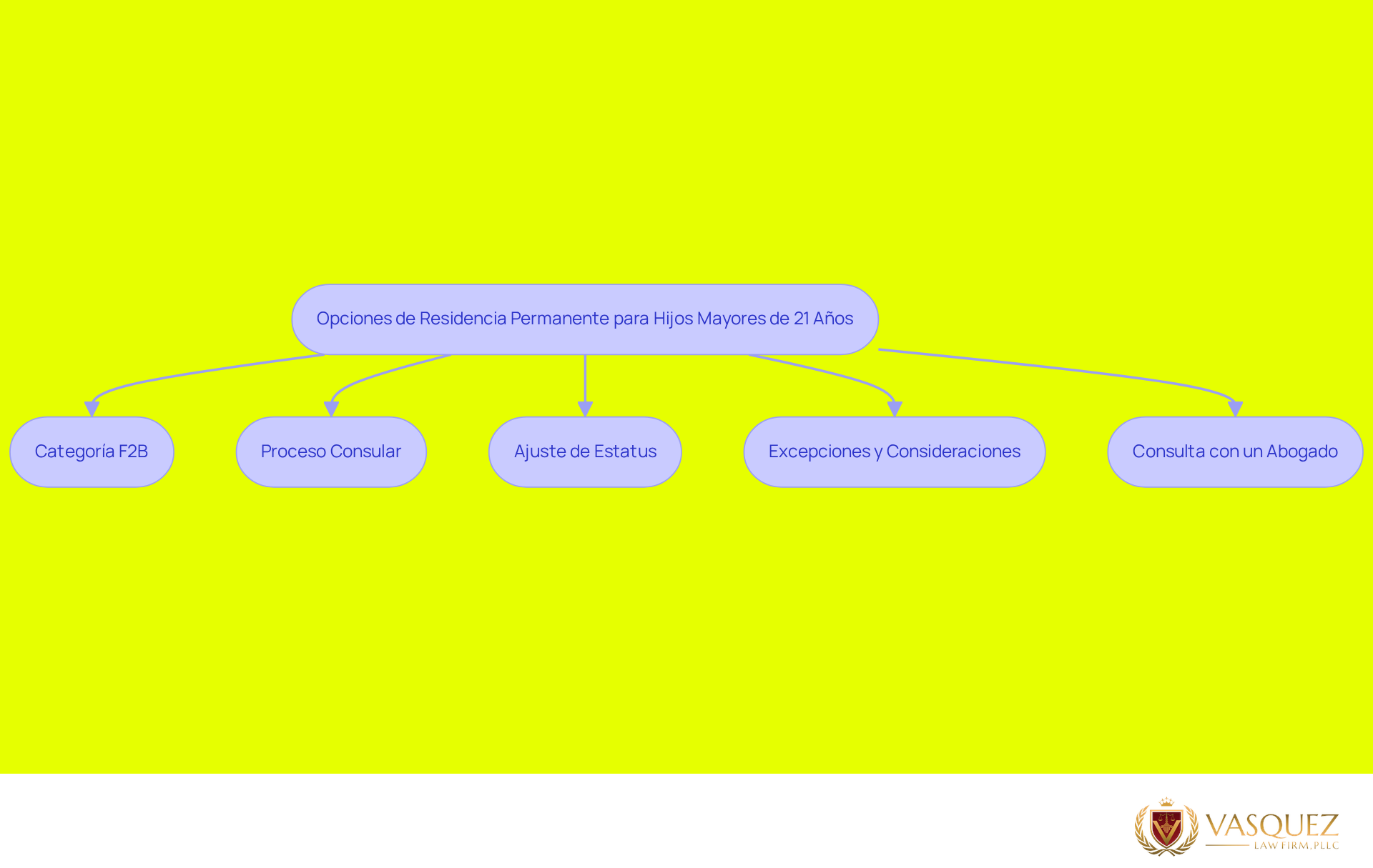 Cada cuadro representa una opción o paso en el proceso de residencia permanente. Sigue las flechas para ver cómo se conectan y qué pasos debes seguir.