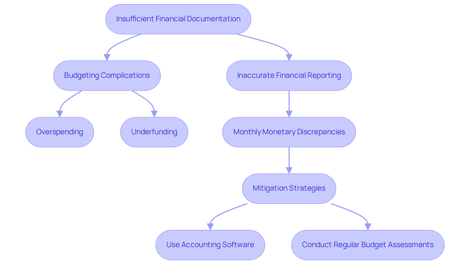 This flowchart shows how poor financial documentation can lead to budgeting issues. Follow the arrows to see how each problem connects and what steps can be taken to improve the situation.