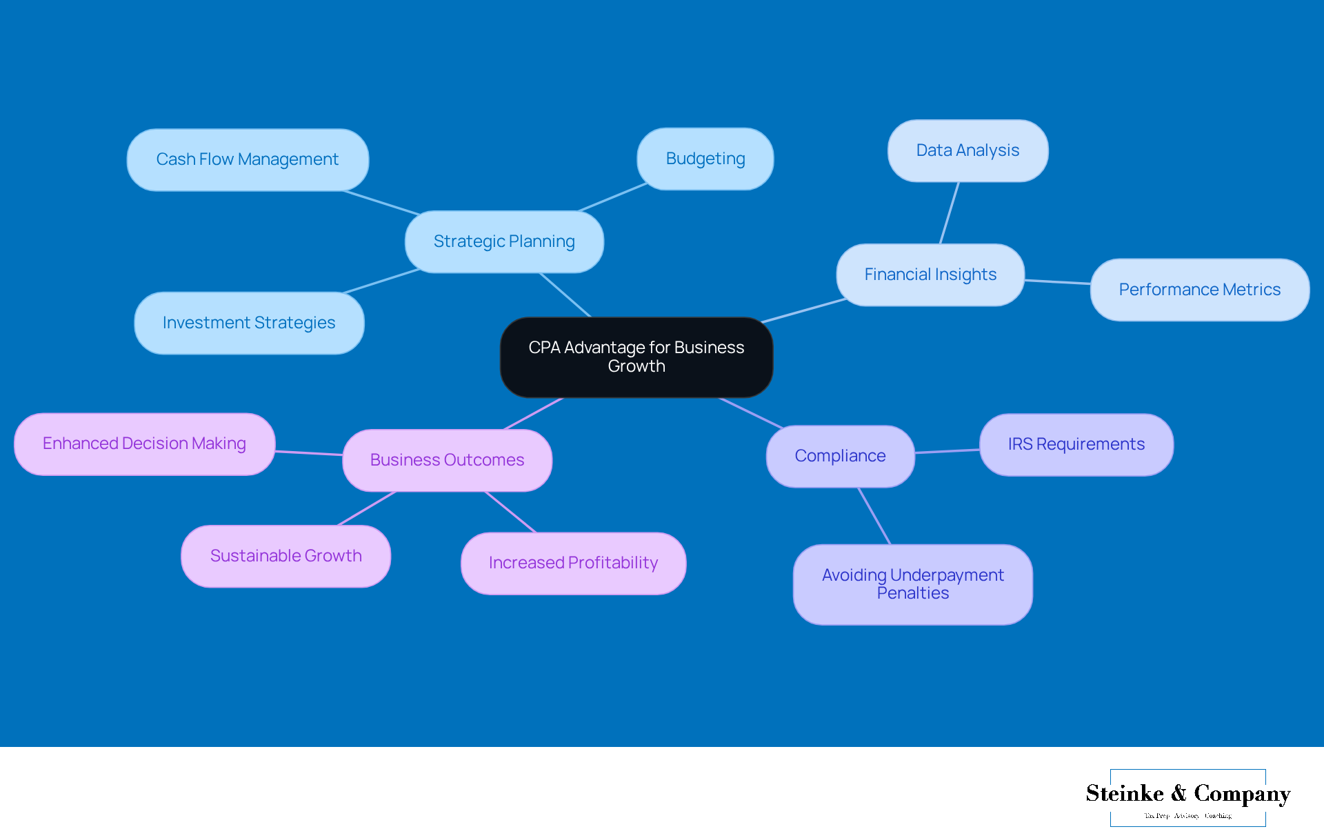 The central node represents the core advantage of having a CPA. Each branch outlines specific areas where CPAs provide value, leading to better business growth and compliance.