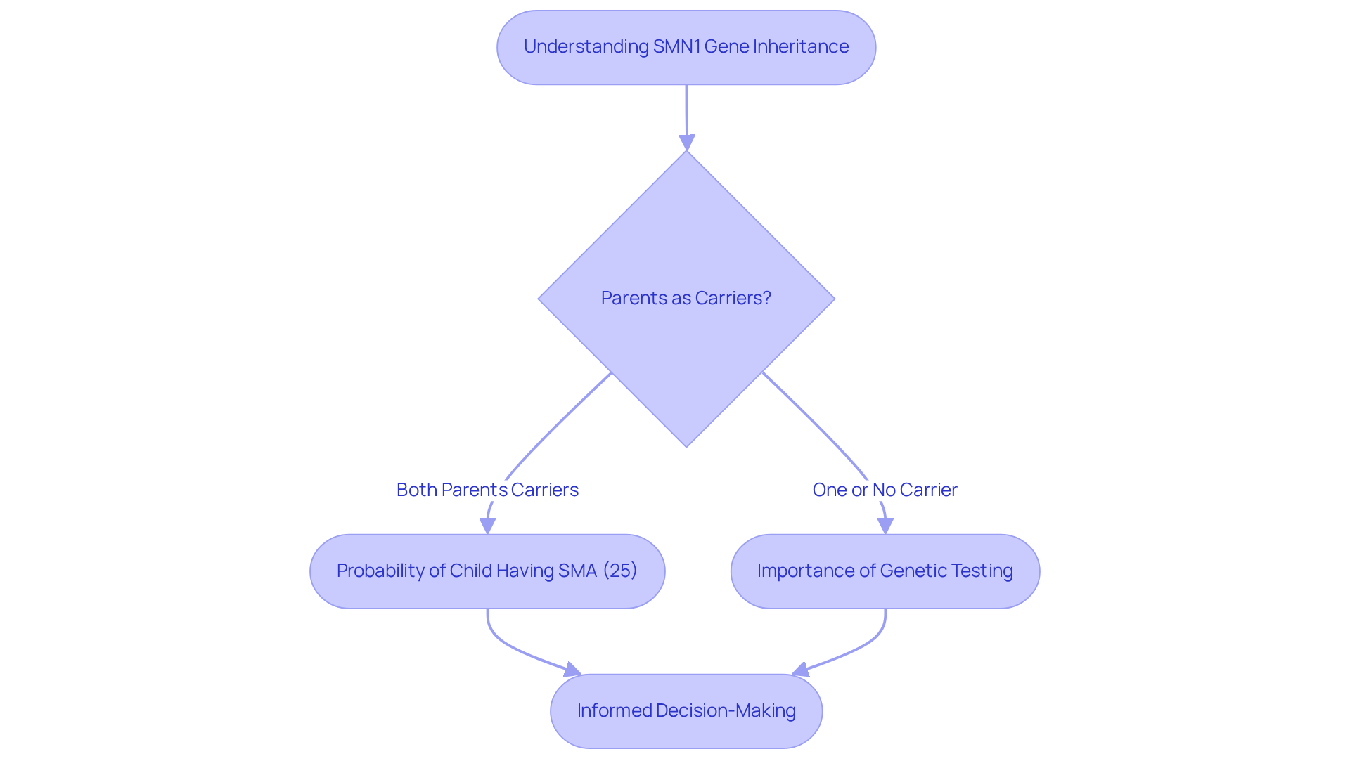 This flowchart guides you through the process of understanding the SMN1 gene inheritance. Start at the top and follow the arrows to see how each step leads to the next, helping families make informed choices about their reproductive options.