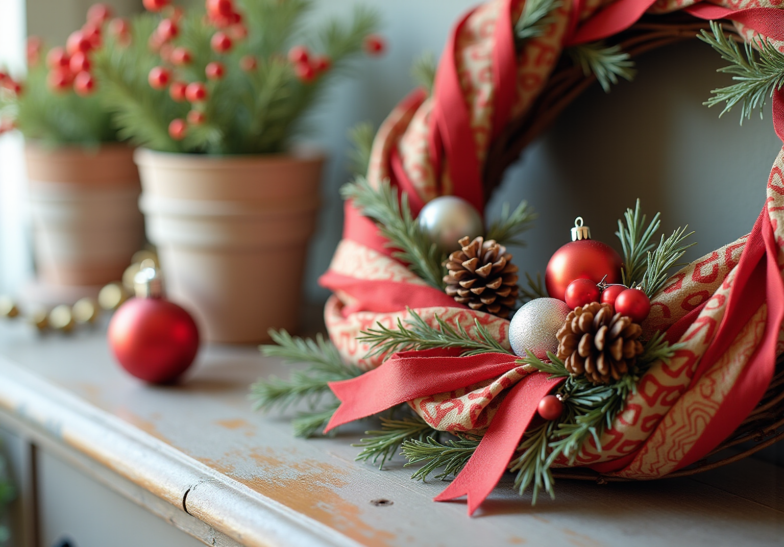 Festive Wreath with Grosgrain Ribbon Festive Wreath with Grosgrain Ribbon