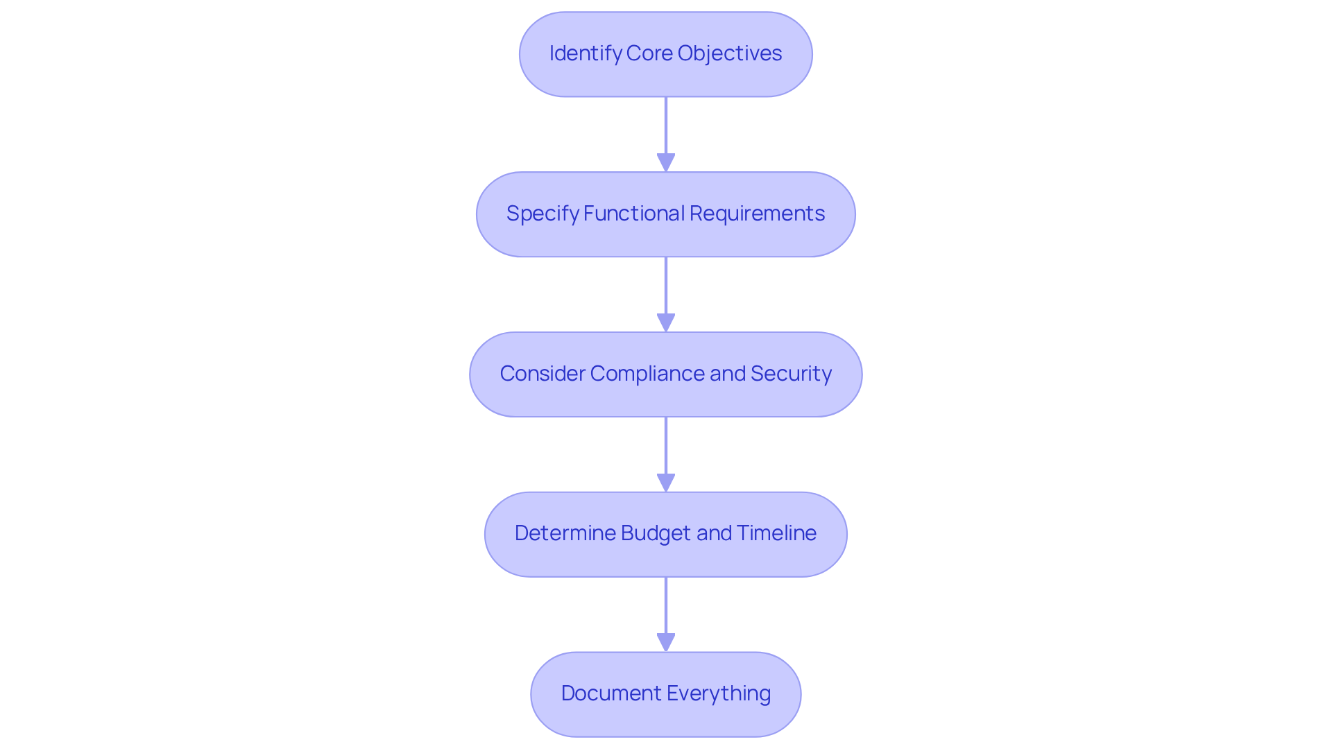 Each box represents a step in the process of defining your software development needs. Follow the arrows to see how each step leads to the next, ensuring a comprehensive approach to your project.