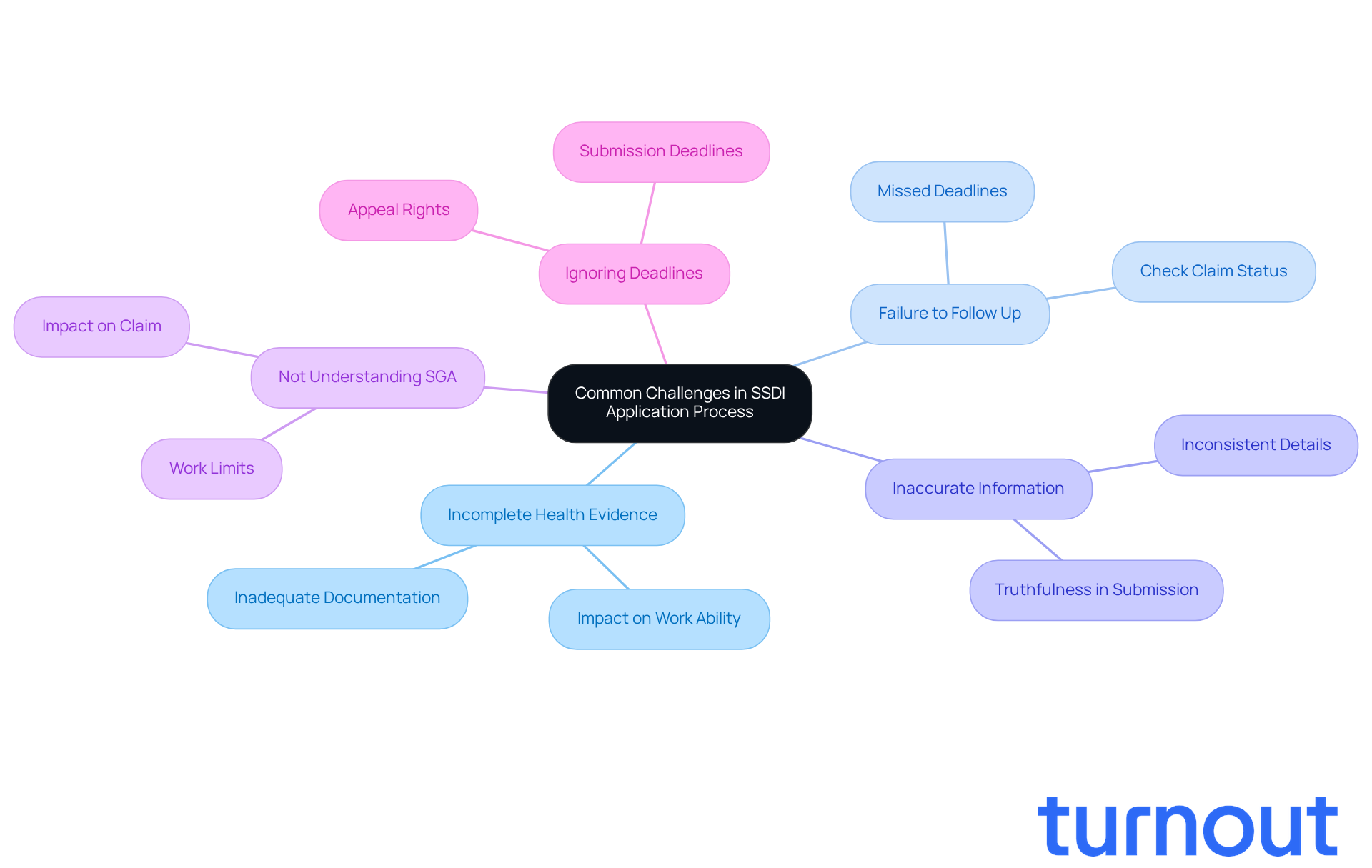 The center represents the overall theme of challenges in the application process. Each branch highlights a specific challenge, and the sub-branches provide more details about why these issues are important to recognize.