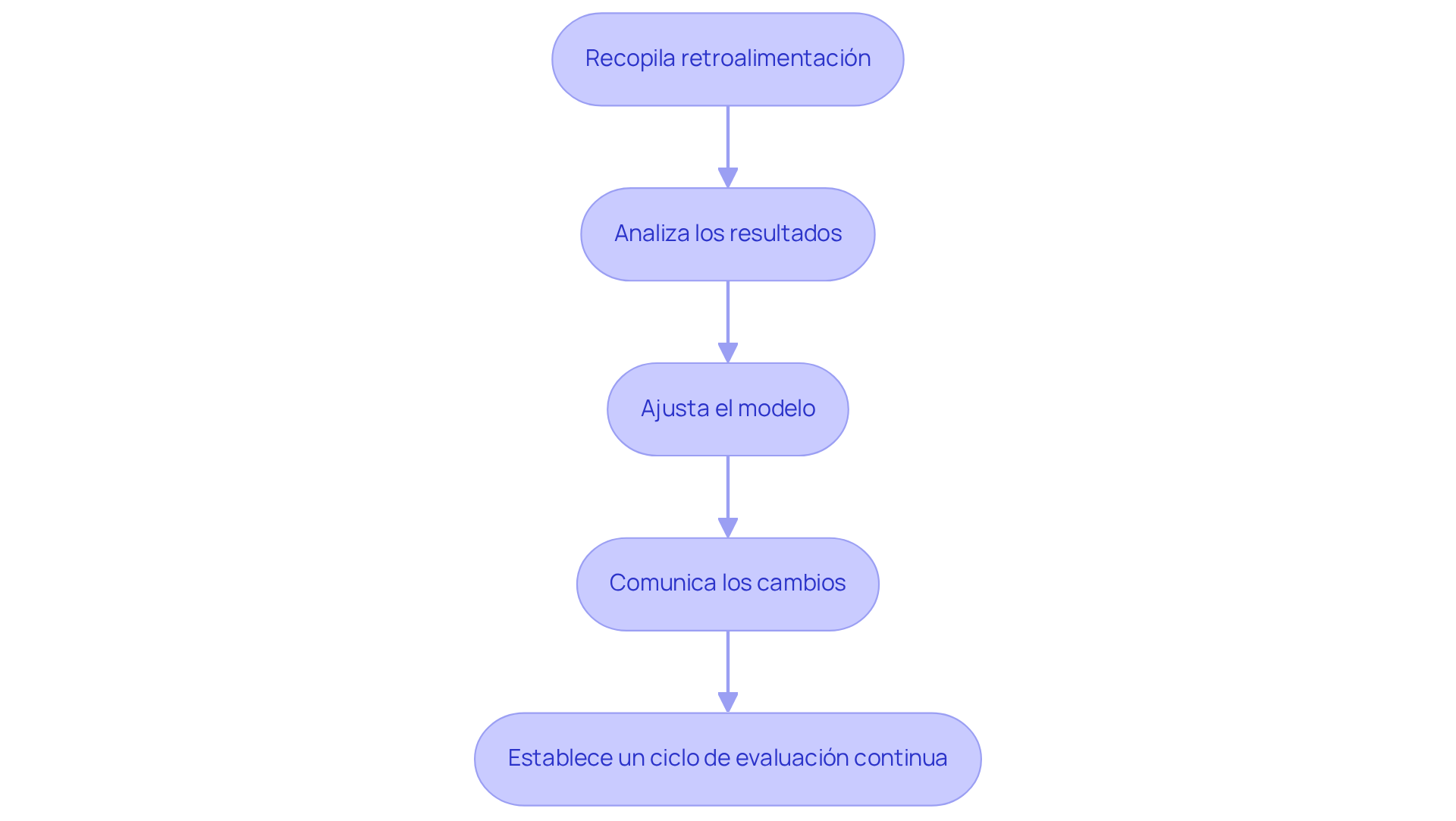 Cada cuadro representa un paso en el proceso de evaluación y ajuste. Sigue las flechas para ver cómo cada etapa se relaciona con la siguiente y cómo se construye el proceso en su totalidad.