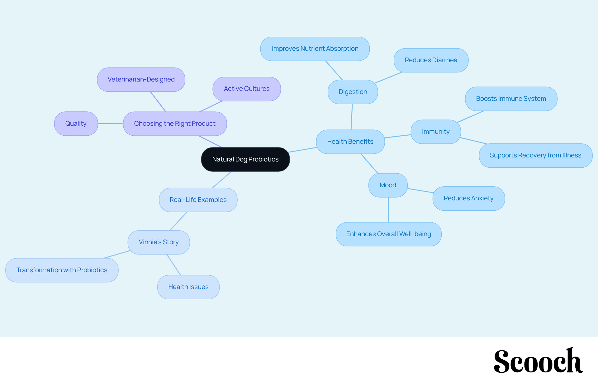 The center shows the main topic of probiotics for dogs, and the branches highlight different benefits and considerations. Follow the branches to explore how each aspect contributes to your dog's health and well-being. The center shows the main topic of probiotics for dogs, and the branches highlight different benefits and considerations. Follow the branches to explore how each aspect contributes to your dog's health and well-being.