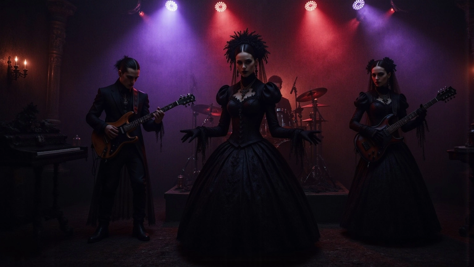 Goth Rock Band in a Dimly Lit Venue
