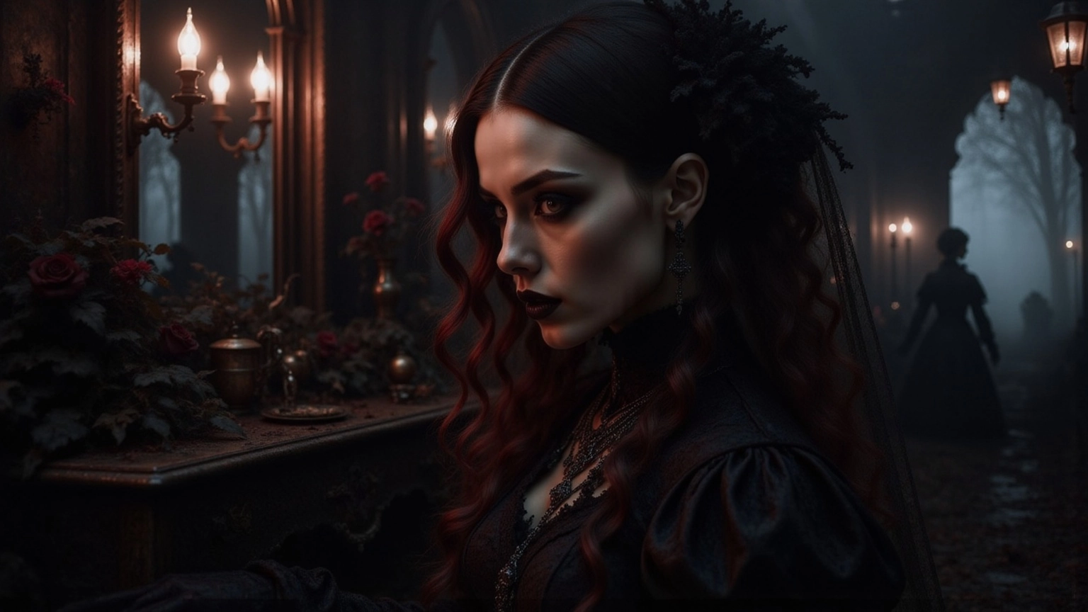 Gothic Romance with Burgundy Hair