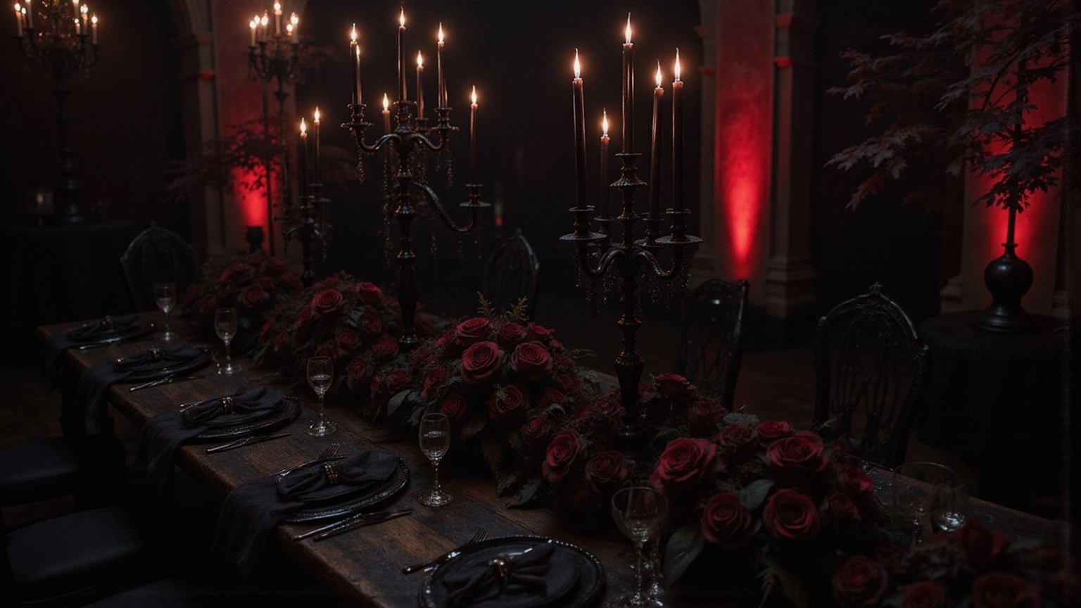 Gothic Wedding Reception with Candelabra Centerpieces