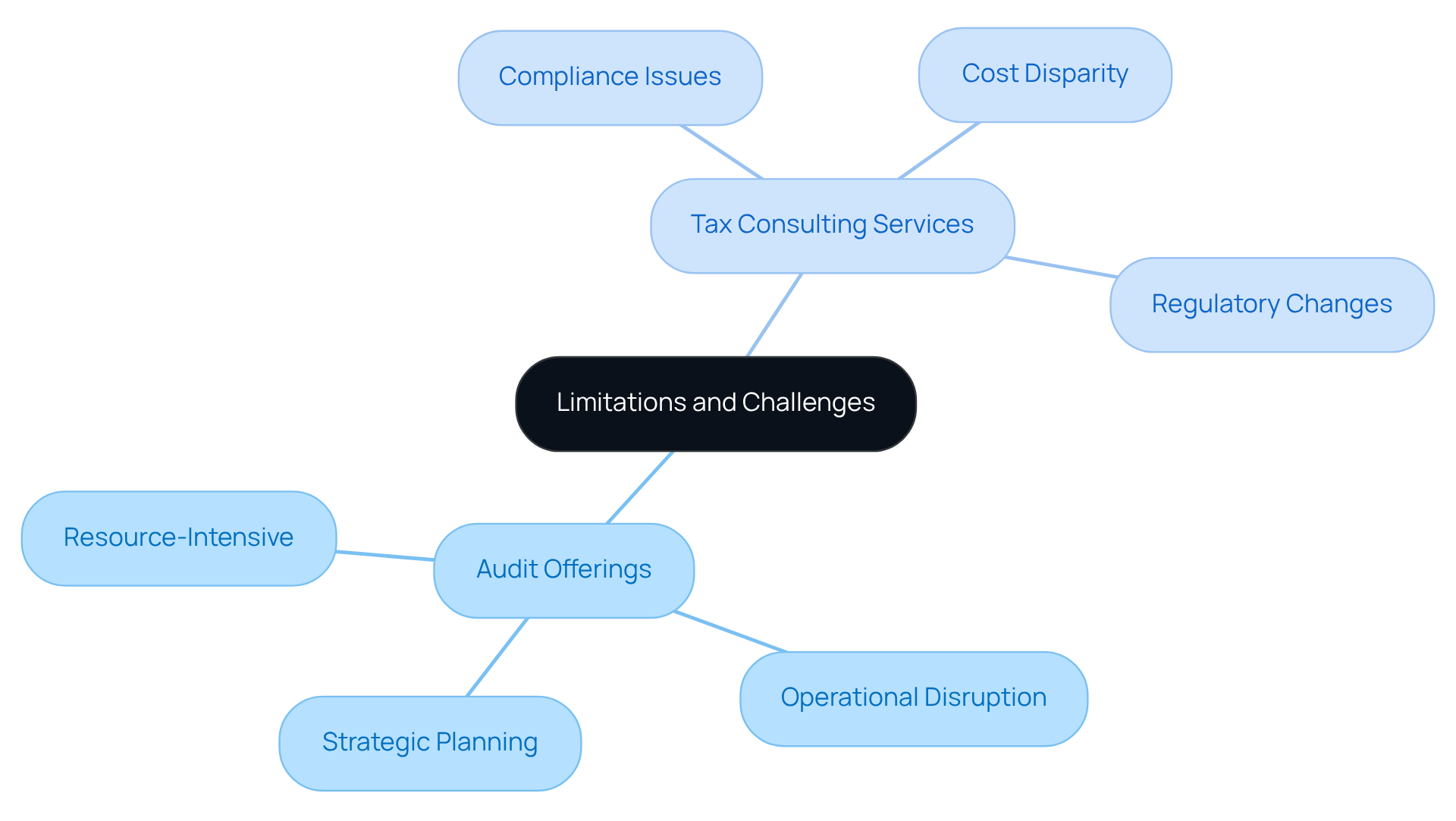 The central node represents the overall theme, while the branches show specific challenges related to audits and tax consulting. Each sub-branch provides more detail on the issues small businesses face. The central node represents the overall theme, while the branches show specific challenges related to audits and tax consulting. Each sub-branch provides more detail on the issues small businesses face.