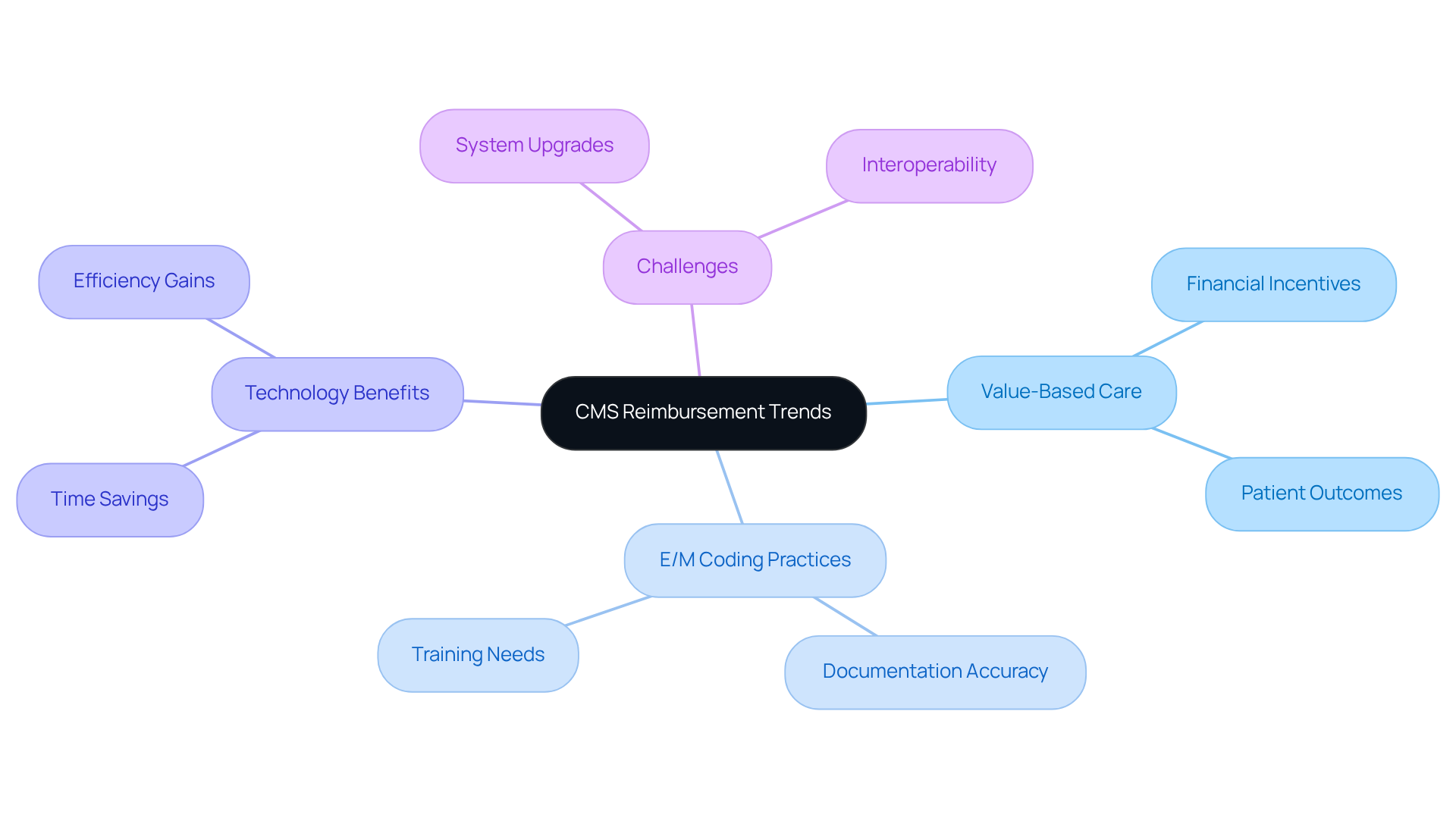 The central node represents the main topic, while branches show related areas of focus. Each sub-branch provides more detail, helping you see how everything connects in the context of value-based care.
