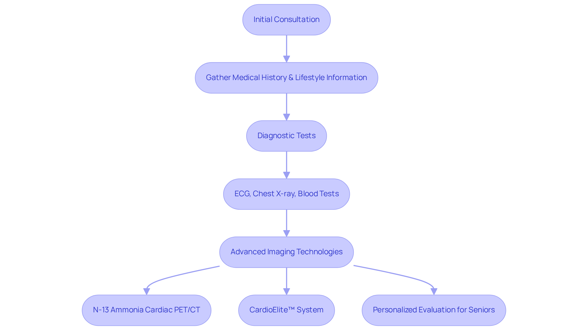 This flowchart outlines the steps taken to diagnose chest tightness. Start with the initial consultation, then follow the arrows through the diagnostic tests and advanced imaging technologies, leading to personalized evaluations for seniors. Each step is crucial in understanding and addressing heart health.