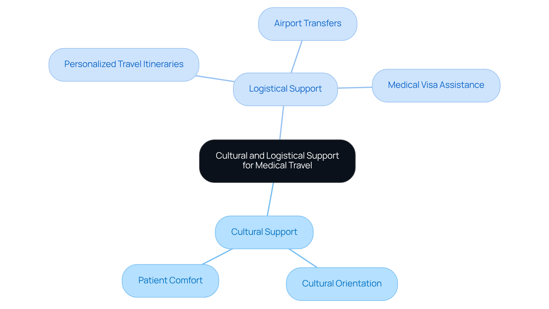 This mindmap illustrates the key components of cultural and logistical support for UK patients traveling to India for fertility treatments. Each branch represents a different aspect of support, helping you see how they all connect to improve your overall experience.