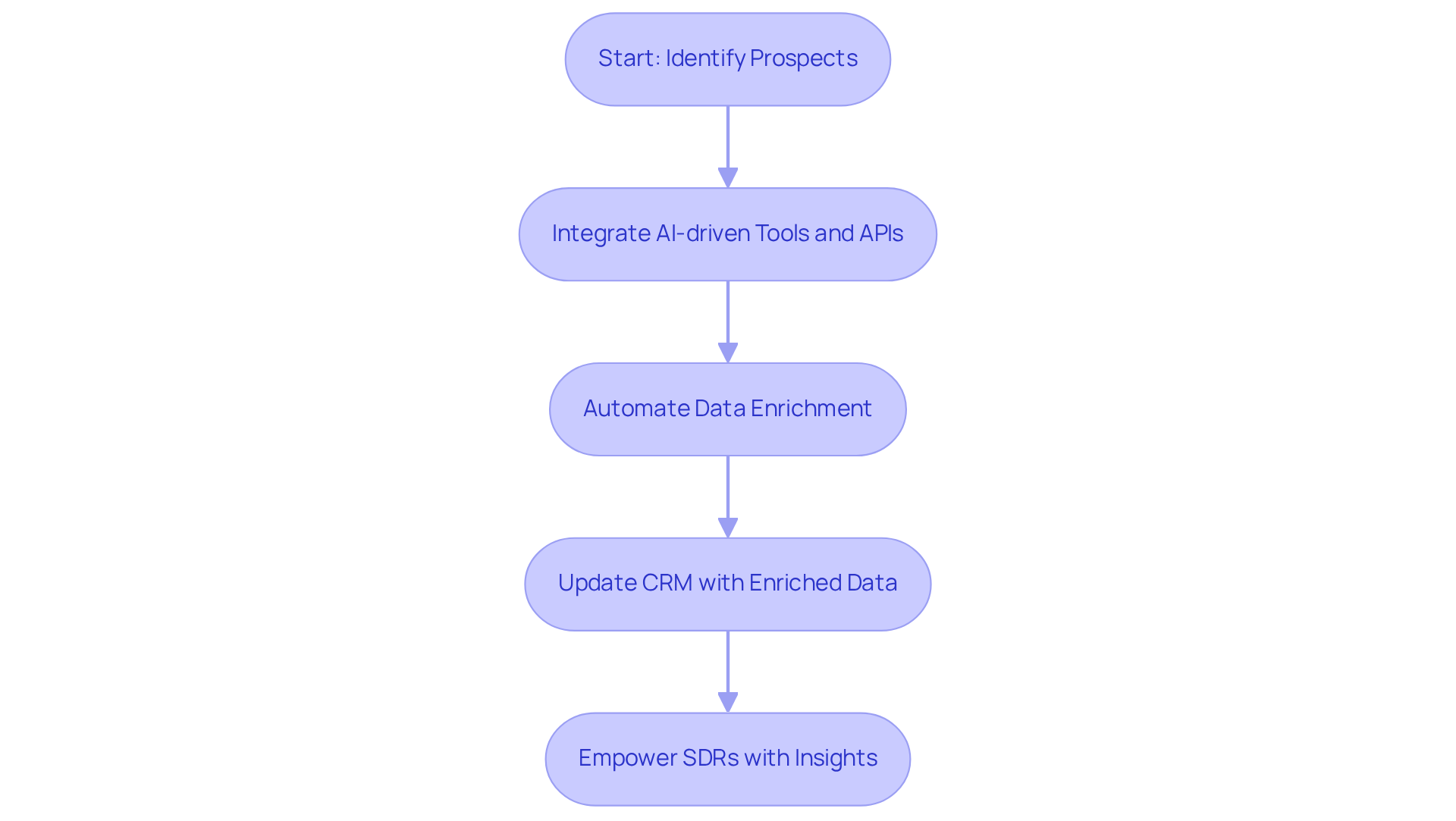Each box represents a step in the process of enriching lead data. Follow the arrows to see how each step connects and contributes to improving your sales efforts.