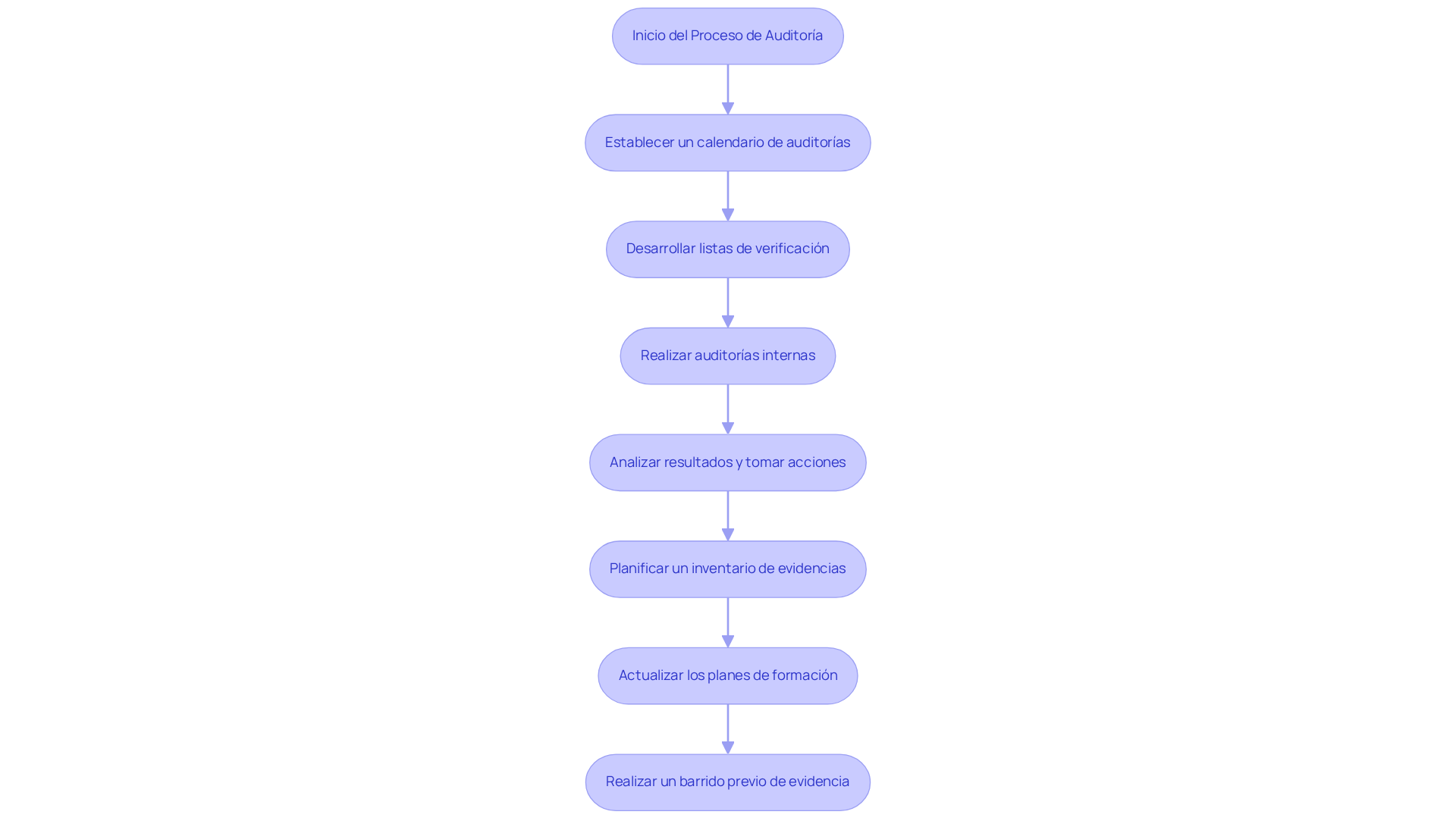 Cada cuadro representa un paso en el proceso de auditoría. Sigue las flechas para ver cómo cada etapa lleva a la siguiente, asegurando que no se omita ningún detalle importante.