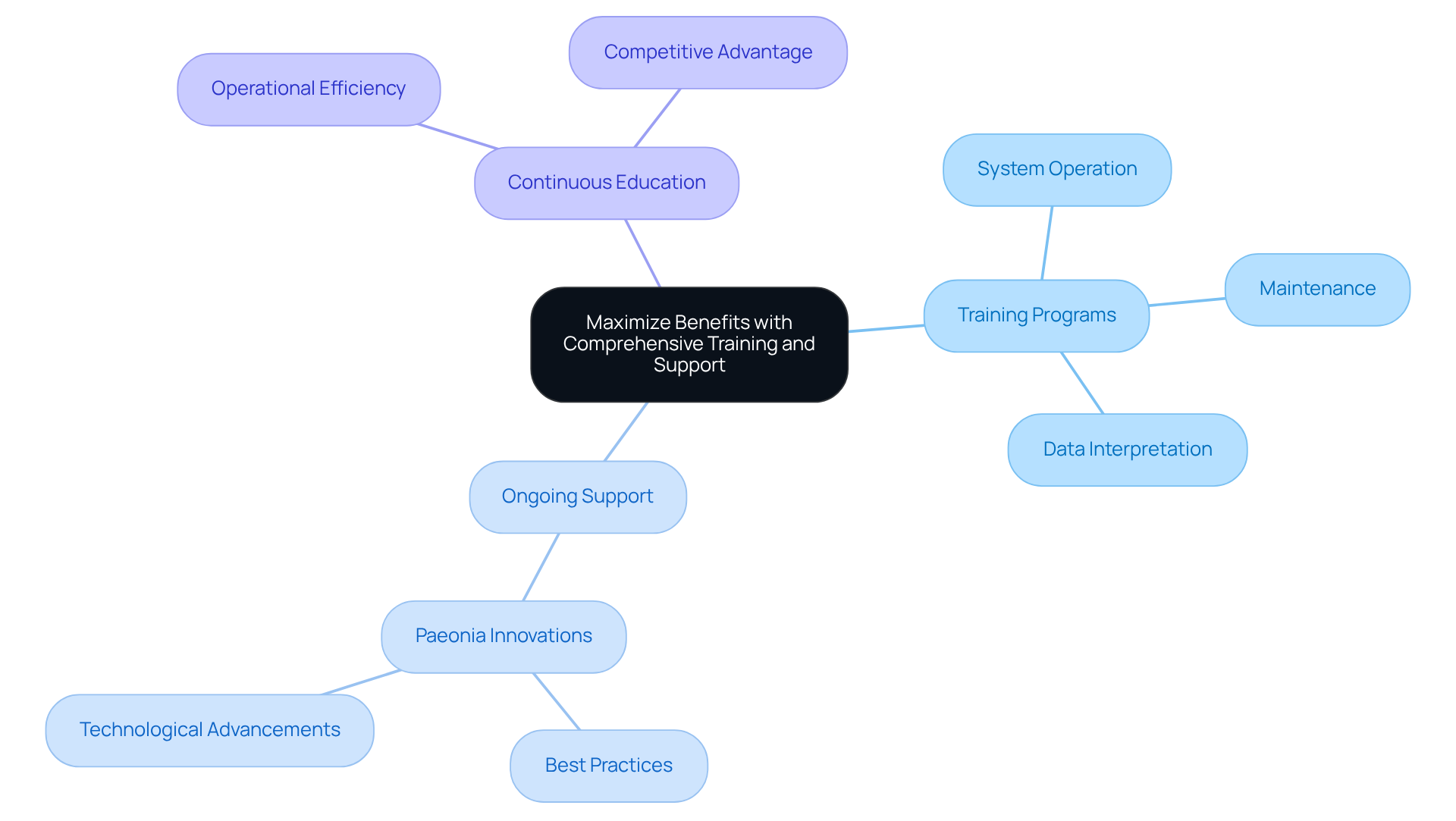 This mindmap illustrates how comprehensive training and ongoing support contribute to productivity and compliance in organizations. Each branch represents a key area of focus, showing how they interconnect to enhance overall operational efficiency. This mindmap illustrates how comprehensive training and ongoing support contribute to productivity and compliance in organizations. Each branch represents a key area of focus, showing how they interconnect to enhance overall operational efficiency.