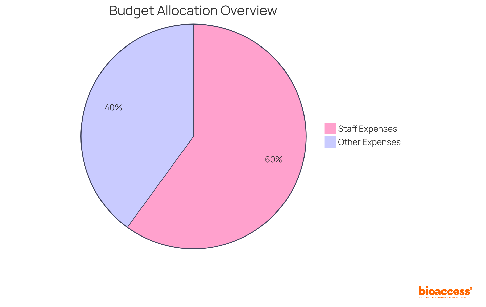The blue segment shows how much of the total budget goes to staff expenses, while the gray segment represents all other costs. This helps you understand where the money is spent in clinical trials.