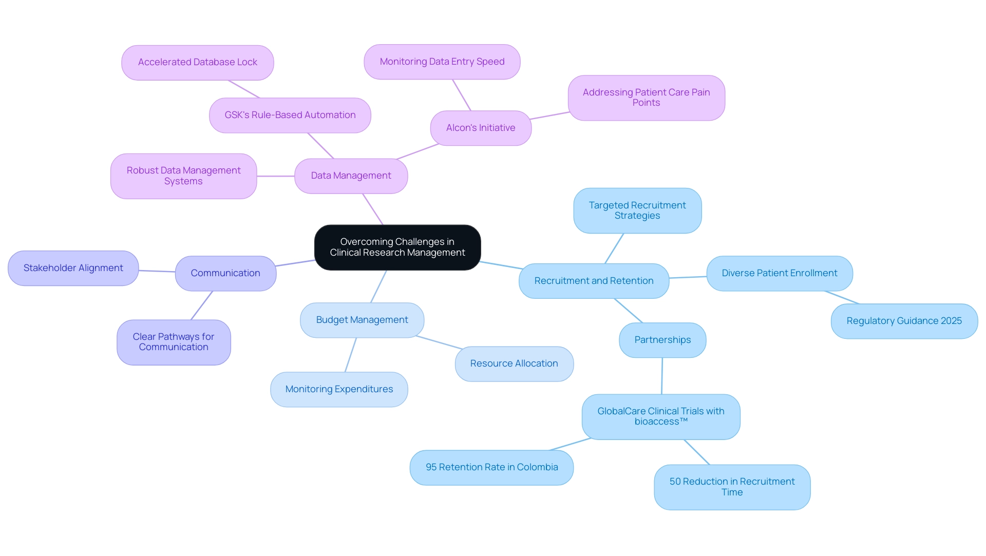 The central node represents the overall topic, with branches showing the four key areas and sub-branches detailing specific strategies and examples.