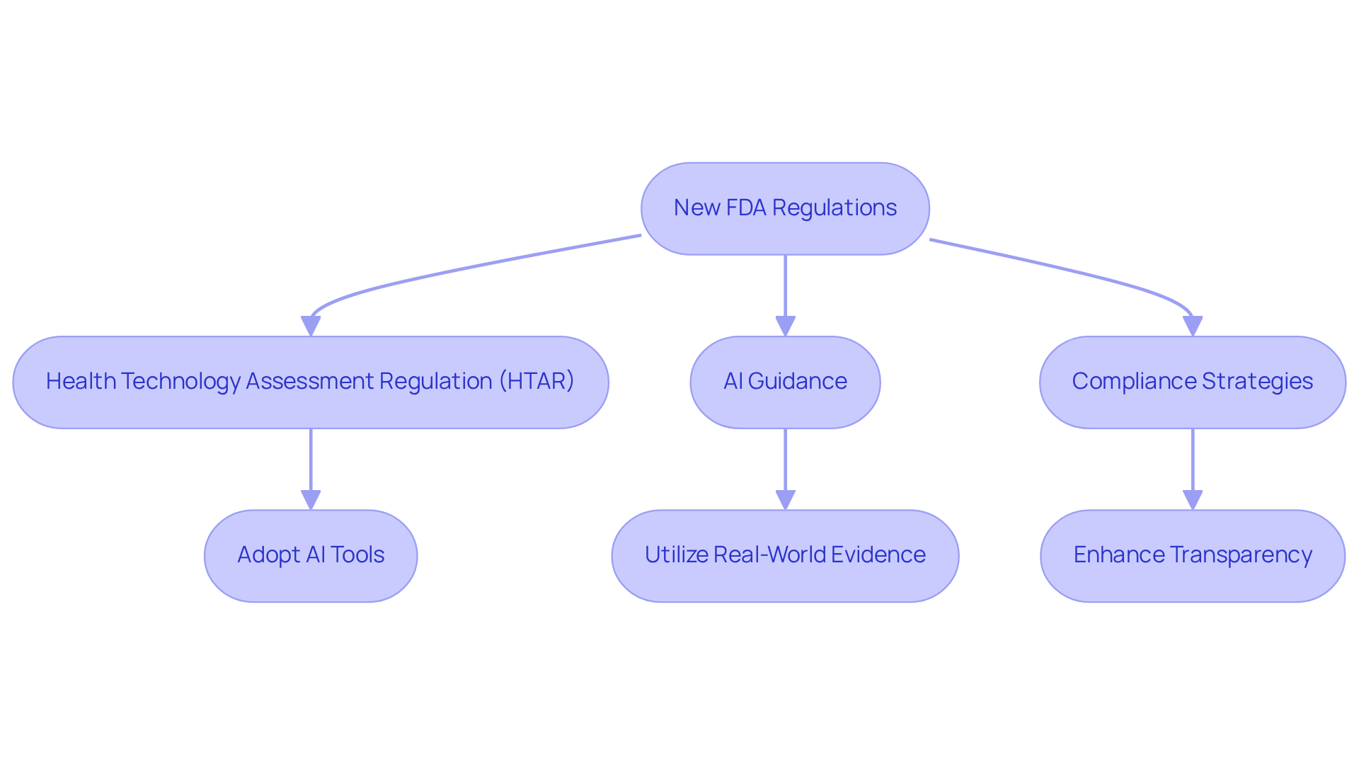 This flowchart guides you through the process of adapting to new FDA regulations. Start with the new requirements, and follow the arrows to see the steps companies can take to ensure compliance and optimize their market access strategies.