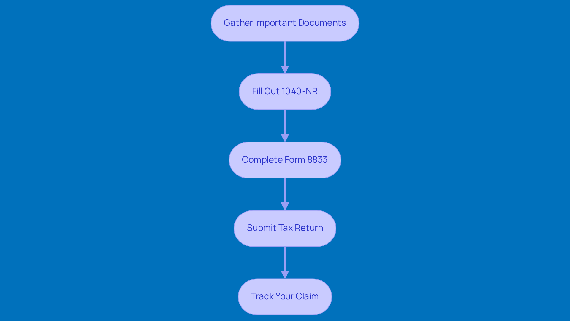 Each box represents a step in the process of claiming your tax benefits. Follow the arrows to see what you need to do next, starting from gathering your documents all the way to tracking your claim after submission.