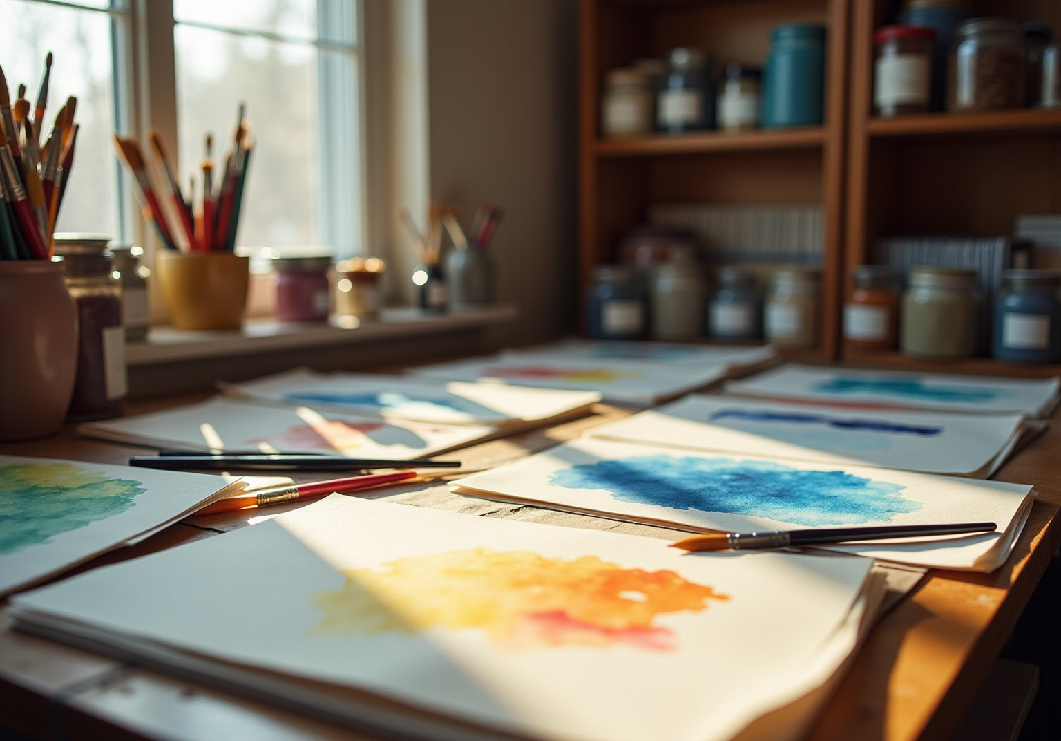 Artistic Workspace for Watercolor Selection Artistic Workspace for Watercolor Selection