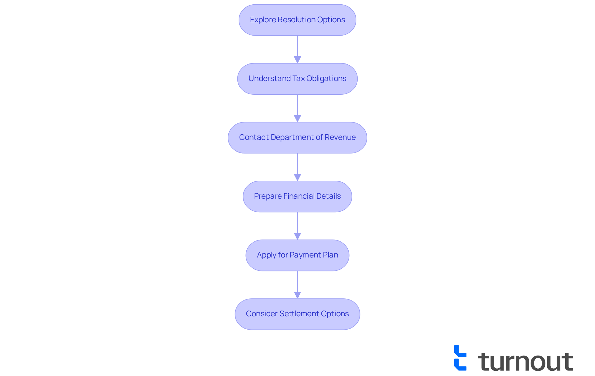 This flowchart guides you through the necessary steps to resolve your tax obligations. Each box represents an action to take, and the arrows show the order in which to complete them. The notes provide important details to keep in mind as you navigate the process. This flowchart guides you through the necessary steps to resolve your tax obligations. Each box represents an action to take, and the arrows show the order in which to complete them. The notes provide important details to keep in mind as you navigate the process.