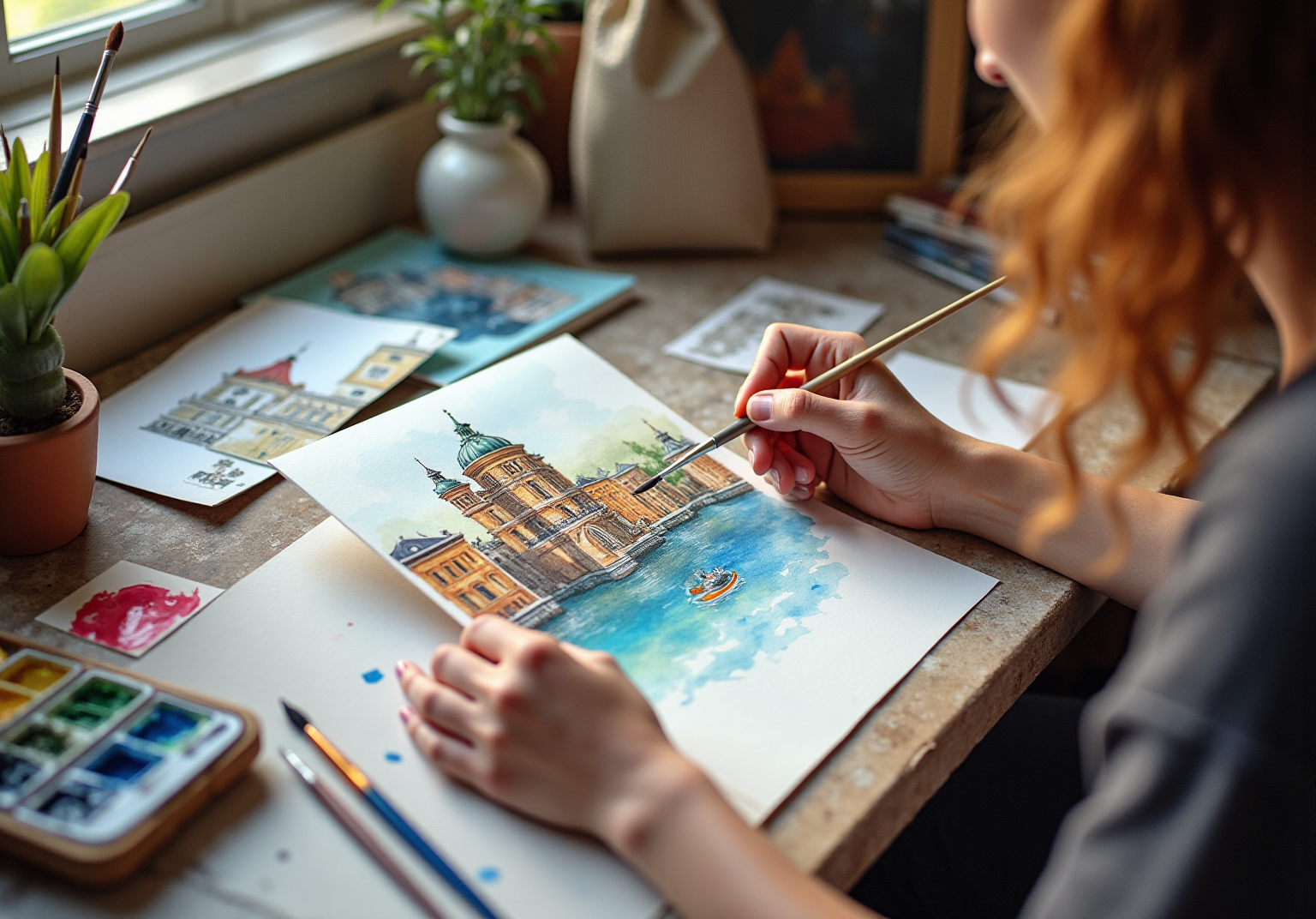 Artist Creating Watercolor Illustrations Artist Creating Watercolor Illustrations