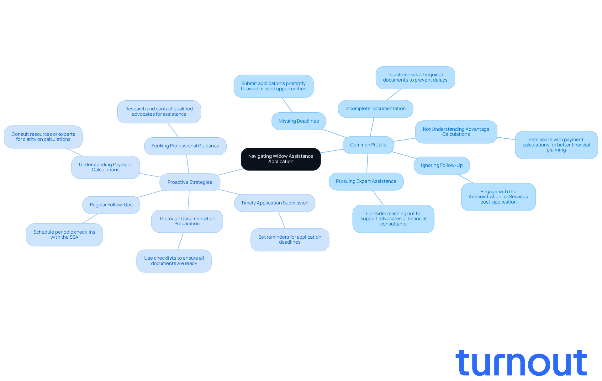 The central node represents the overall journey of applying for widow assistance. The branches show common pitfalls to avoid, and the corresponding strategies to help you succeed. Follow the connections to understand how each challenge can be addressed.