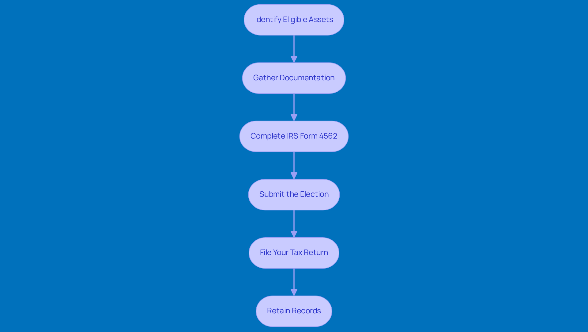 Each box represents a step in the process of claiming bonus depreciation. Follow the arrows to see how to move from one step to the next, ensuring you complete each action in order.