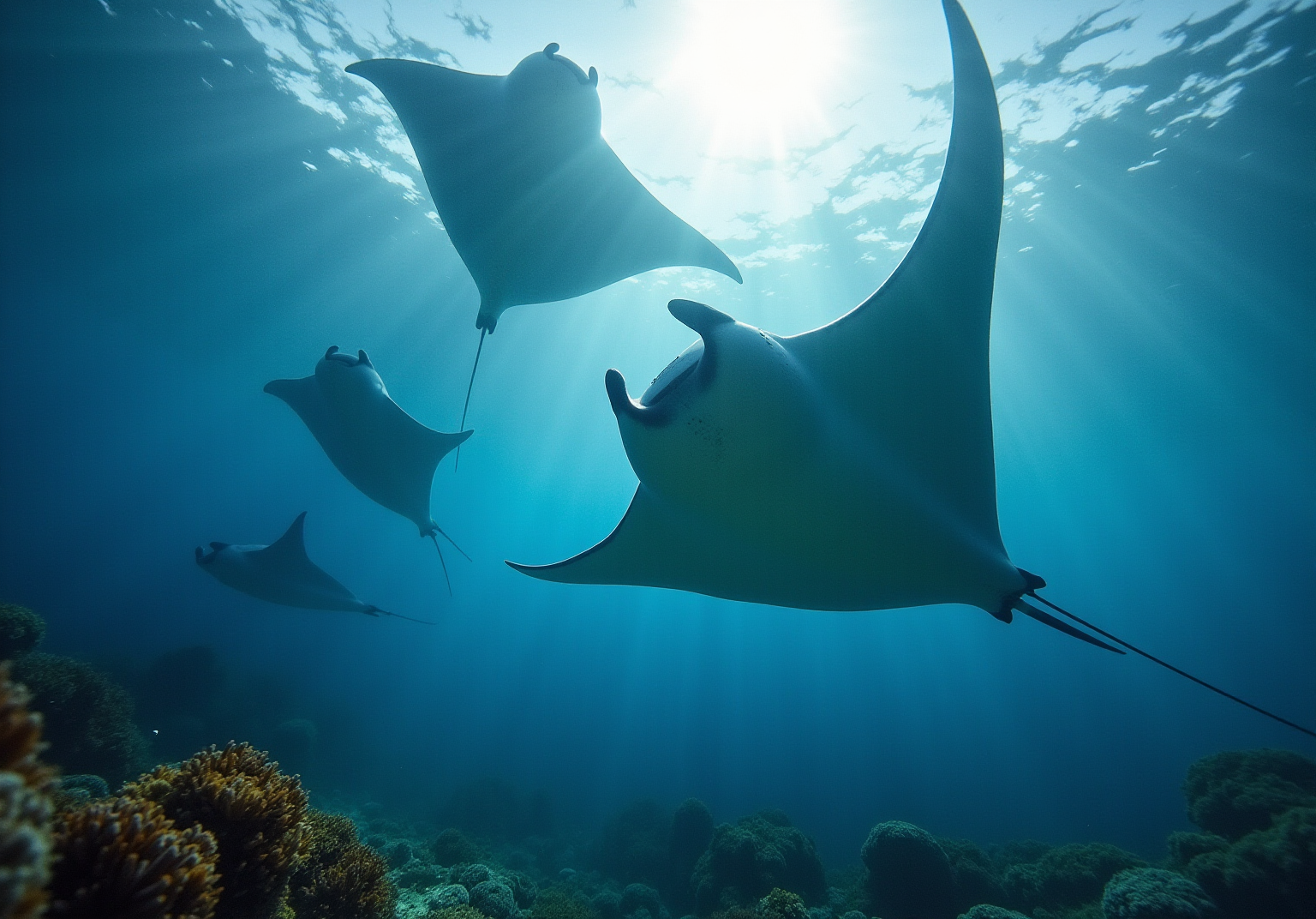 Graceful Manta Rays in Crystal Clear Waters