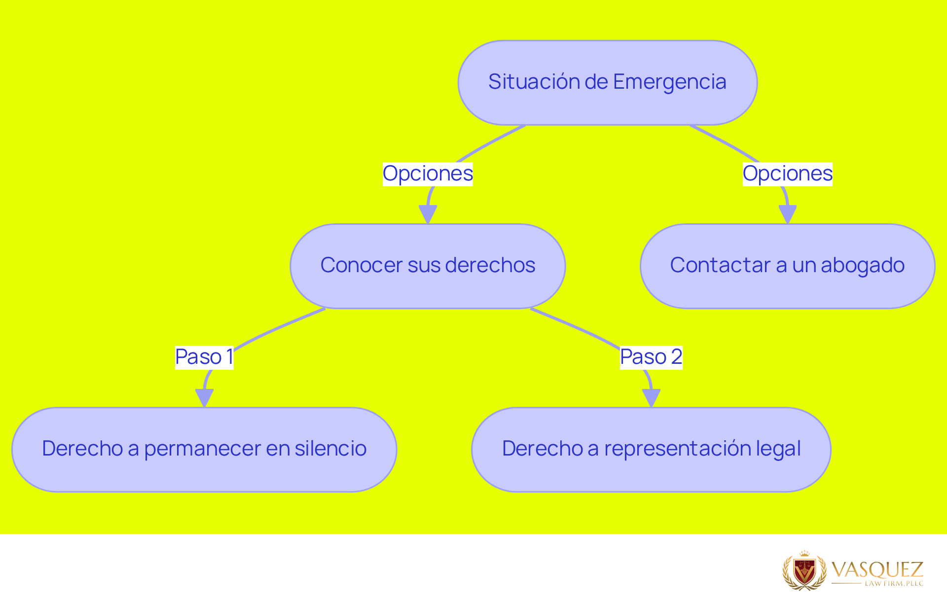 Este diagrama muestra qué hacer en una situación de emergencia relacionada con la inmigración. Sigue las flechas para ver tus derechos y los pasos que puedes tomar para protegerte. Este diagrama muestra qué hacer en una situación de emergencia relacionada con la inmigración. Sigue las flechas para ver tus derechos y los pasos que puedes tomar para protegerte.