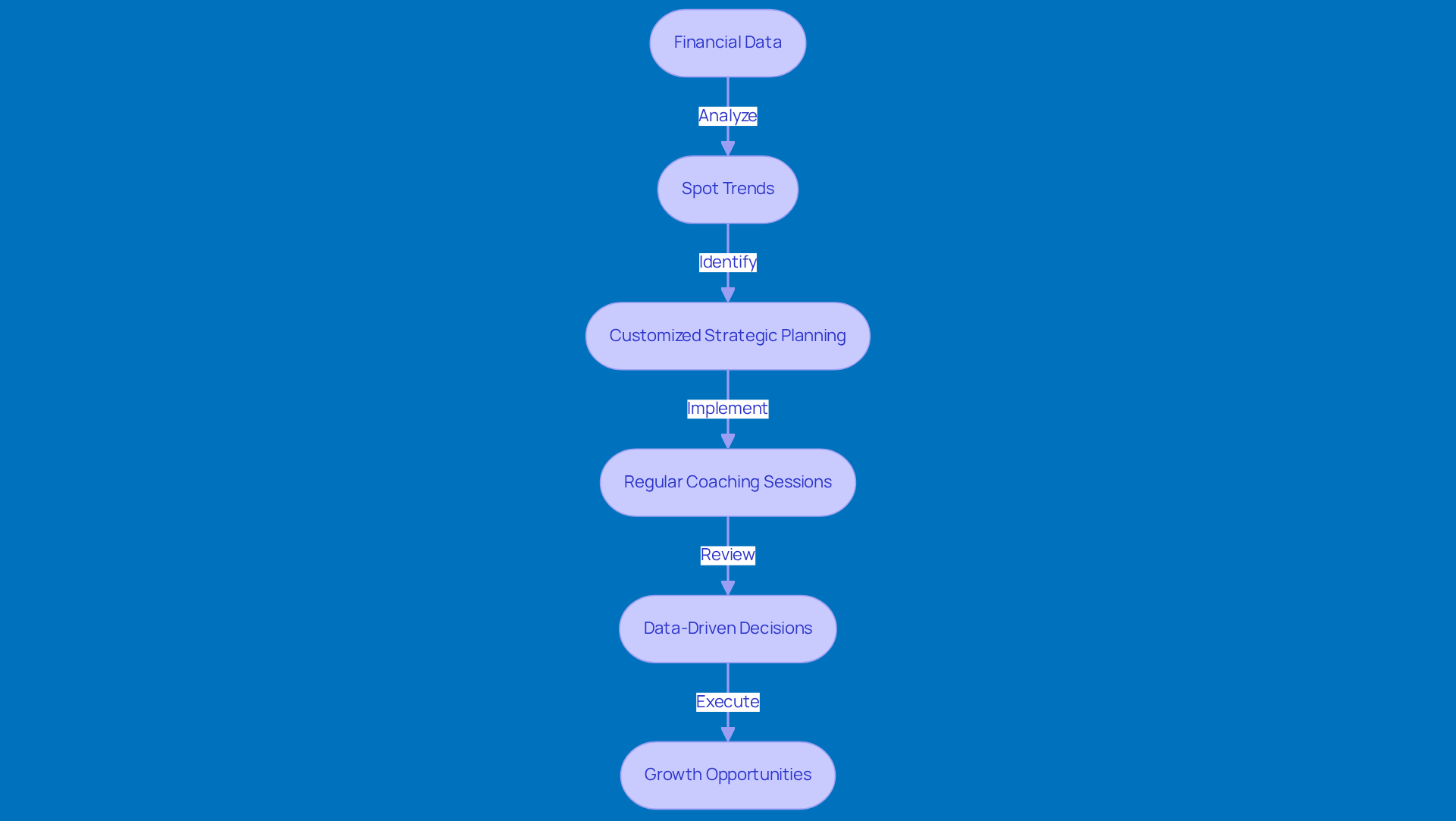 Follow the arrows to see how financial data leads to strategic planning and decision-making. Each step represents a crucial part of the coaching process that helps small business owners grow.