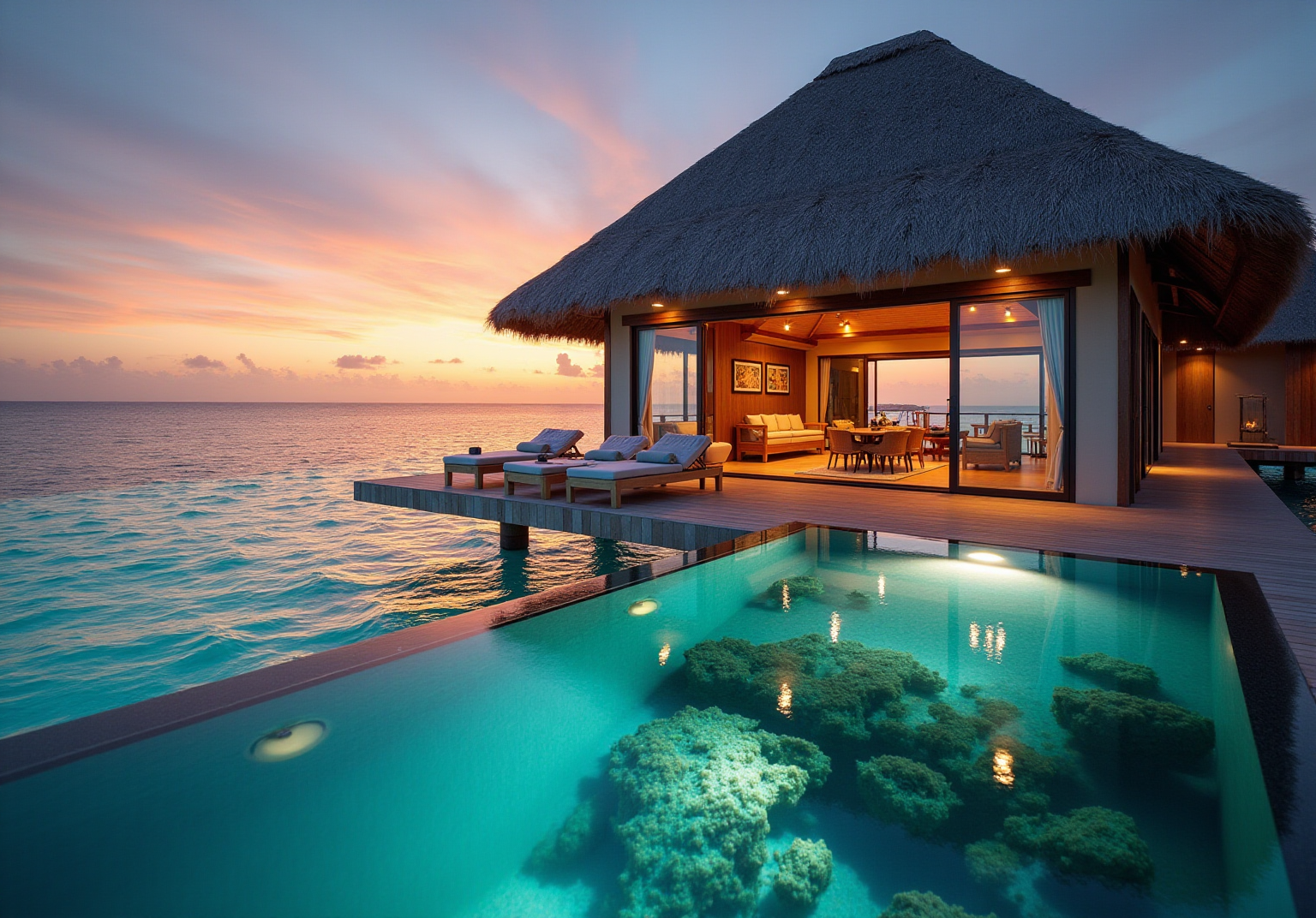 Romantic Overwater Villa at Sunset