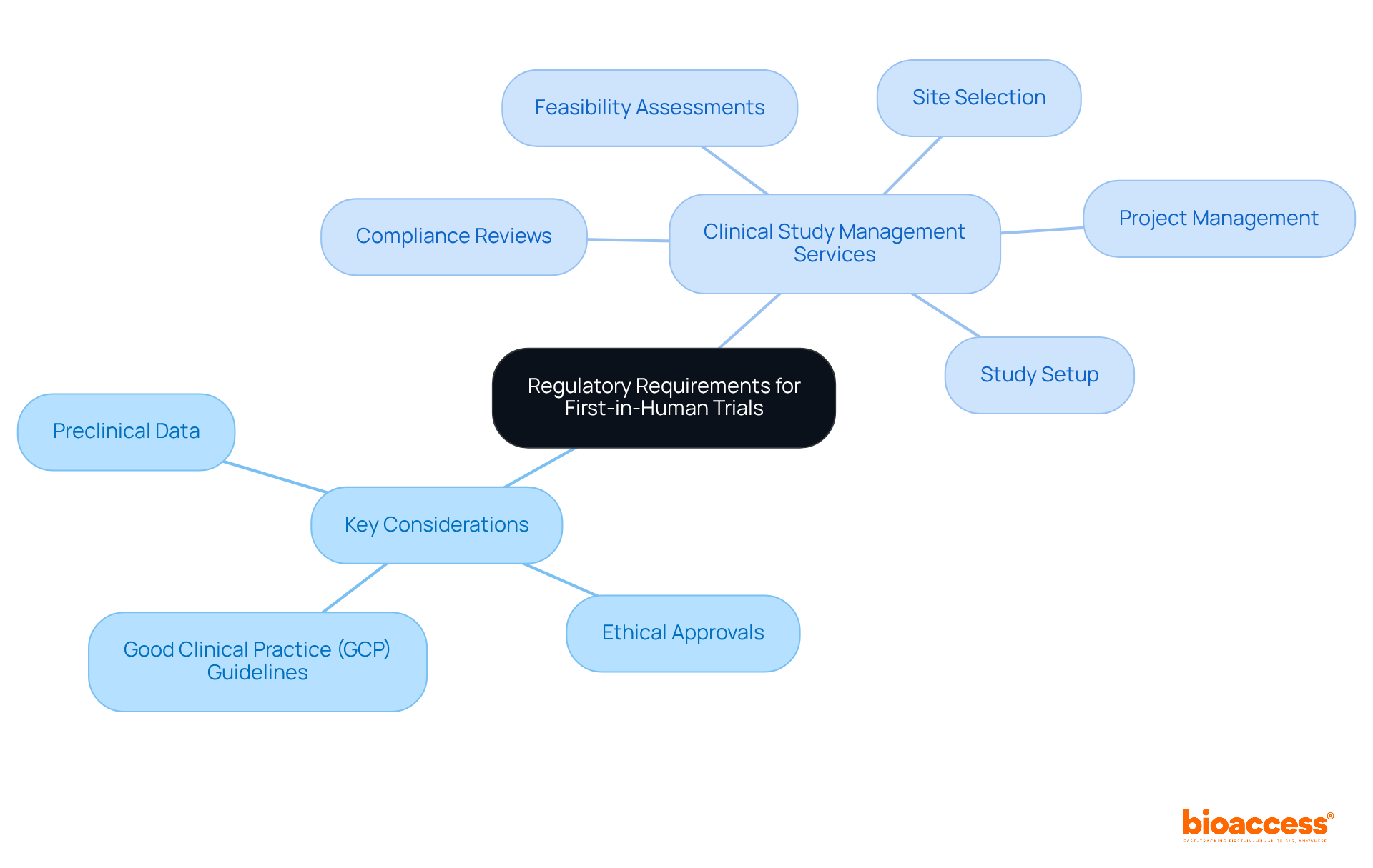 The central node represents the main topic, while the branches show key considerations and management services. Each sub-branch details specific actions or requirements, helping you see how everything connects.