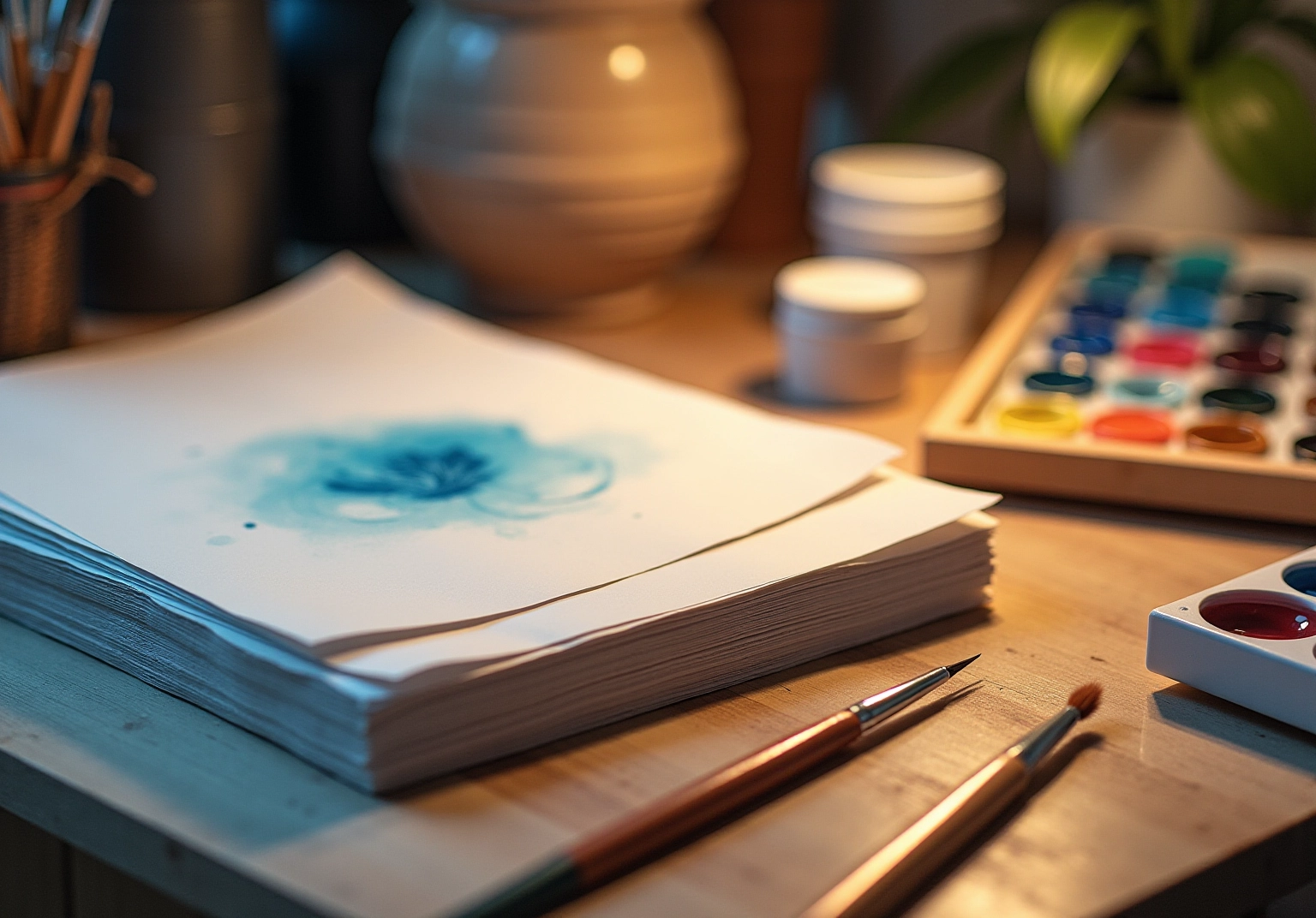 Heavy Watercolor Paper in an Artist's Studio Heavy Watercolor Paper in an Artist's Studio