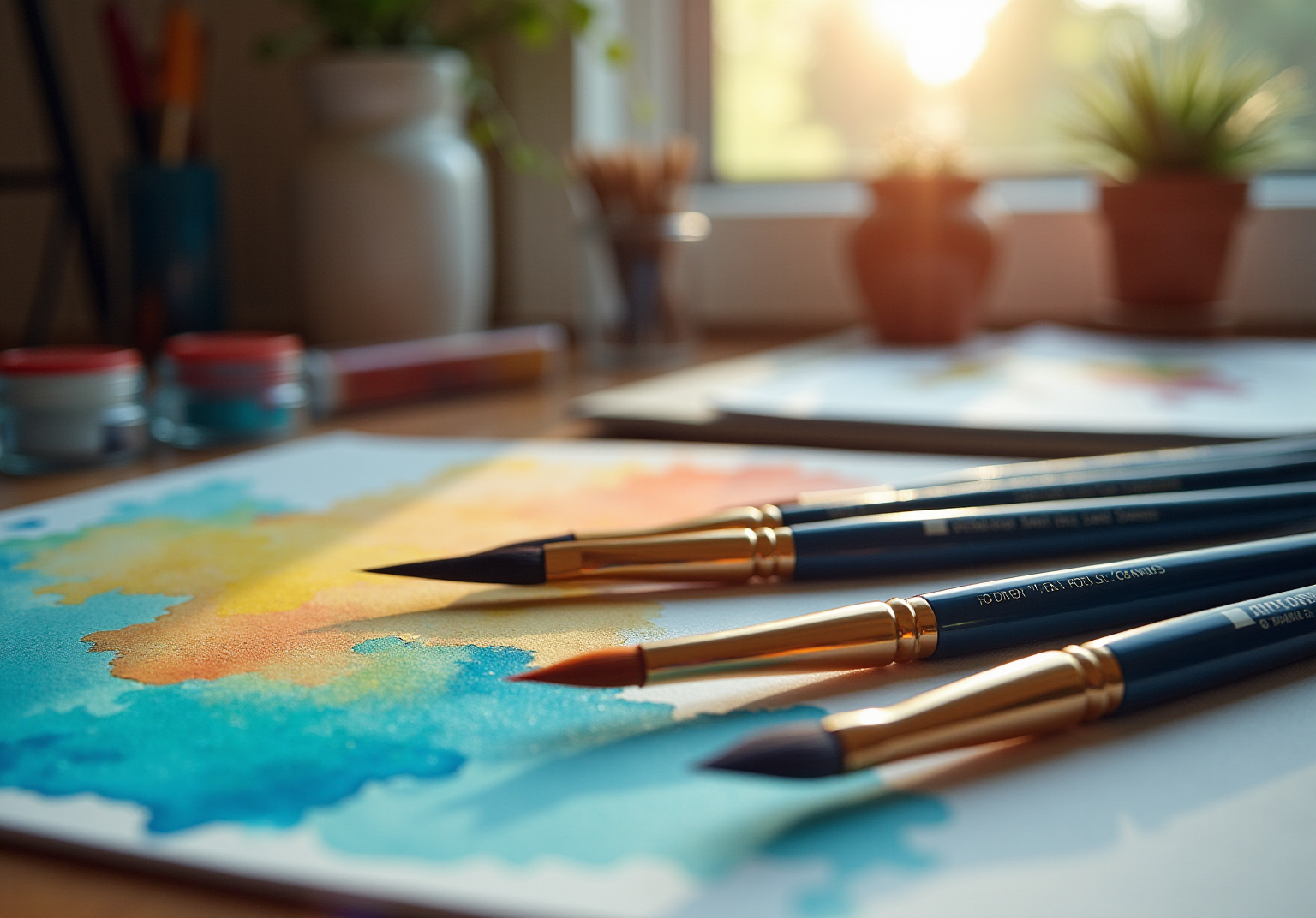 Holbein Watercolor Brushes in an Artist's Studio Holbein Watercolor Brushes in an Artist's Studio
