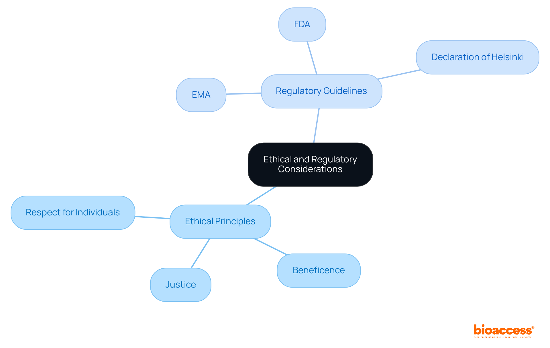 Start with the main idea in the center. Follow the branches to explore ethical principles that guide researchers and the regulatory frameworks that must be adhered to during studies.