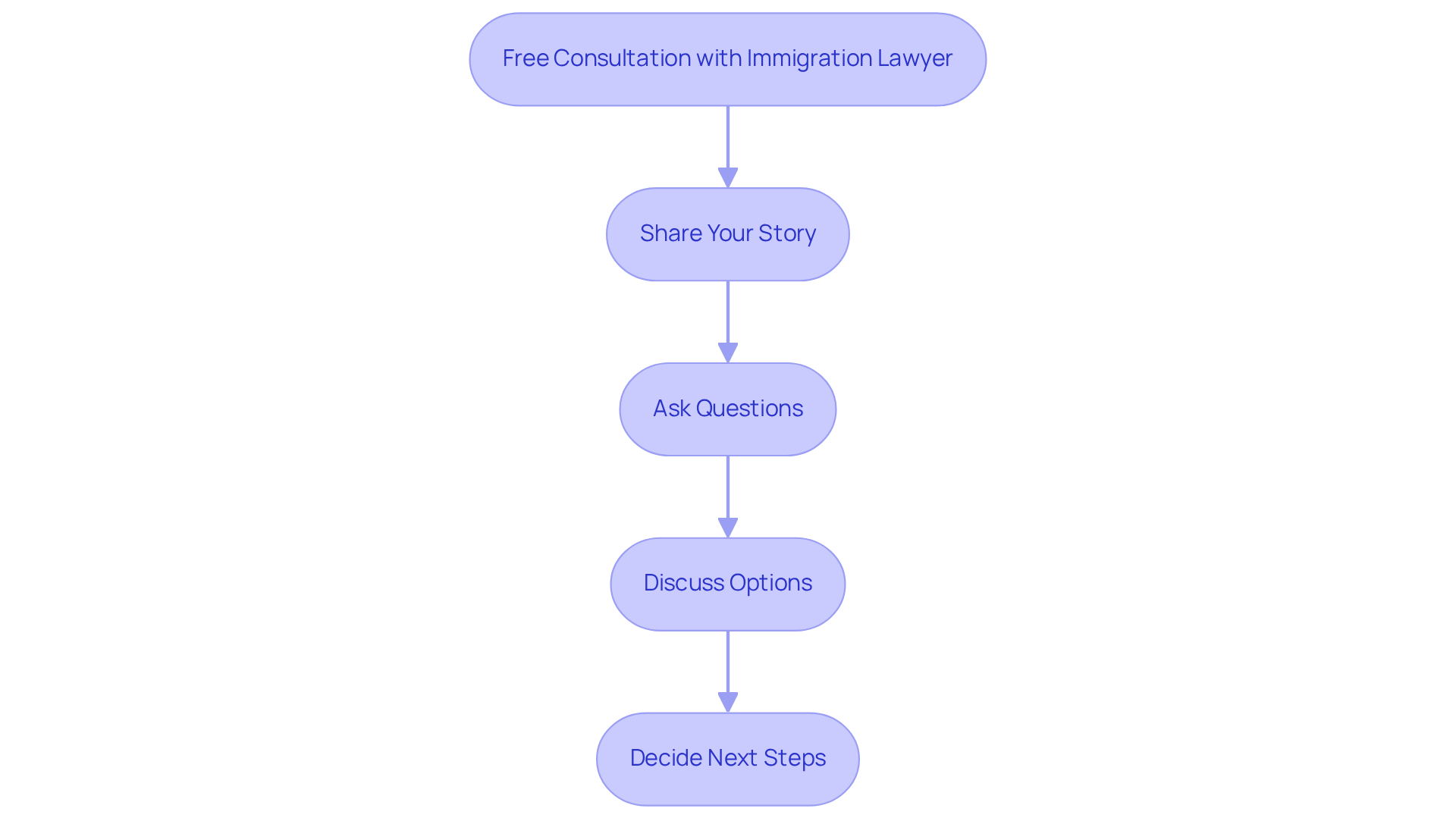 This flowchart shows the steps you can take during your free consultation. Start at the top and follow the arrows to see how each step connects to help you navigate your immigration journey.