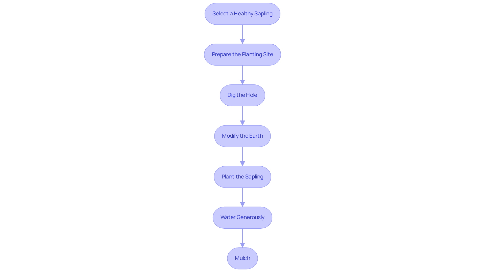 Each box represents a step in the planting process. Follow the arrows to understand the order in which to complete each task for successful planting.