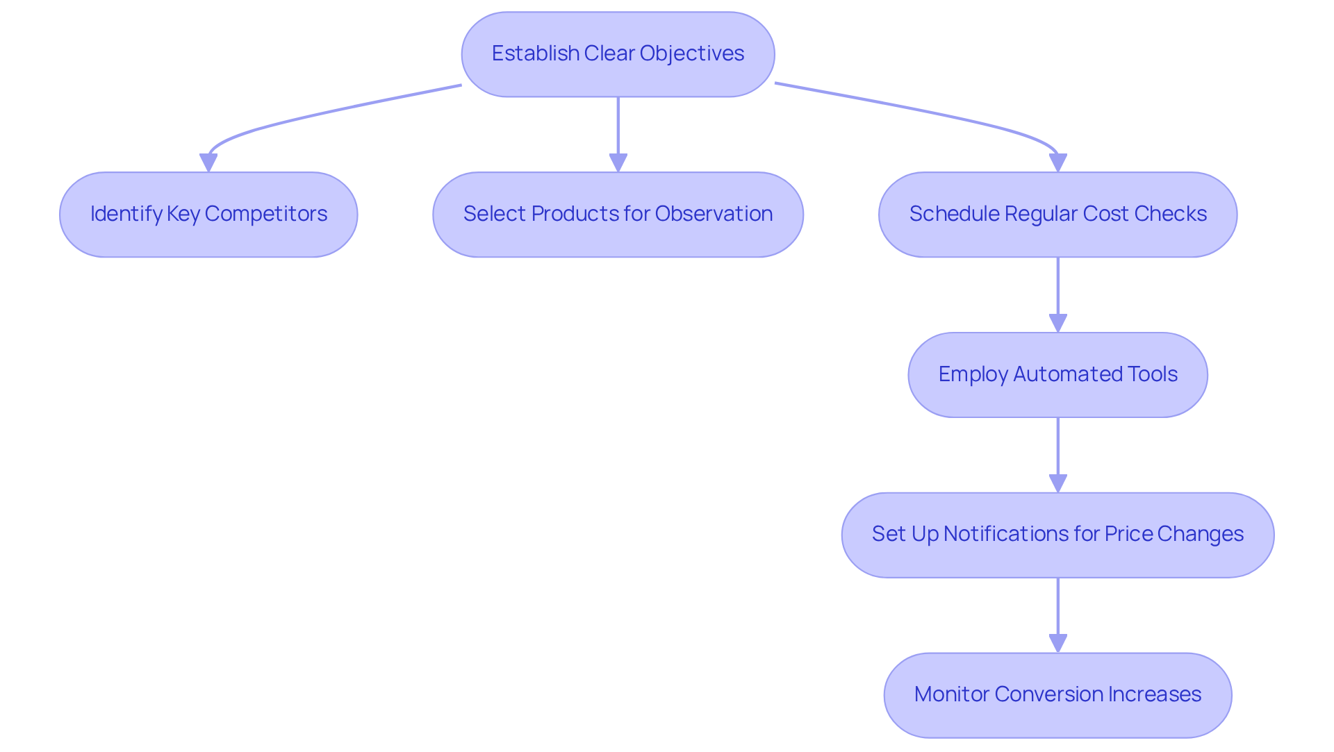 Each box represents a step in the price monitoring process. Follow the arrows to see how each step connects and leads to the next, ultimately helping businesses improve their pricing strategies. Each box represents a step in the price monitoring process. Follow the arrows to see how each step connects and leads to the next, ultimately helping businesses improve their pricing strategies.