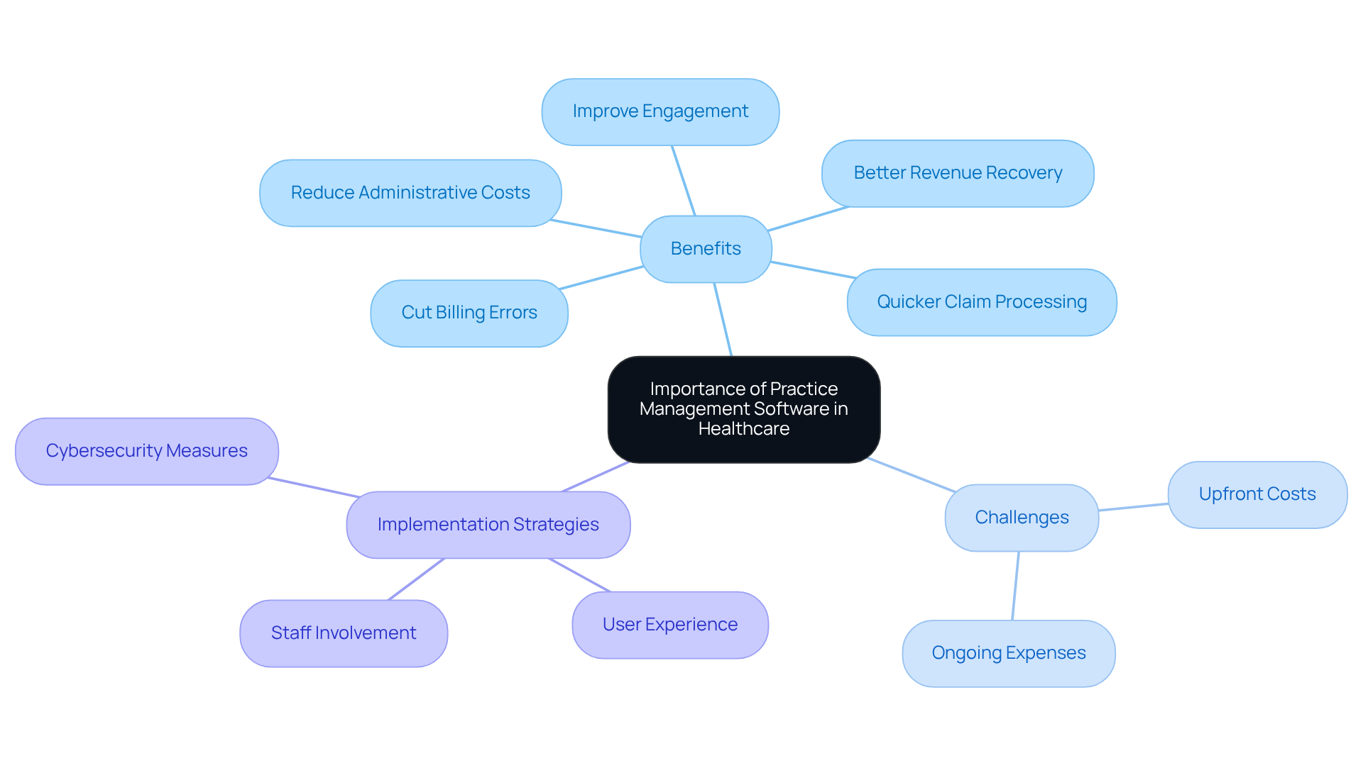 The central node represents the overall importance of PMS, while the branches show the benefits, challenges, and strategies for implementation. Each branch and sub-branch highlights key points, making it easy to understand how they relate to the main topic.