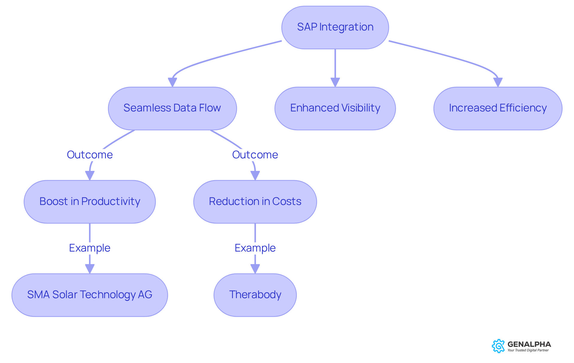 This flowchart maps out how SAP integration leads to better operations. Each step shows a benefit, and the arrows guide you through how they connect to real-world outcomes.